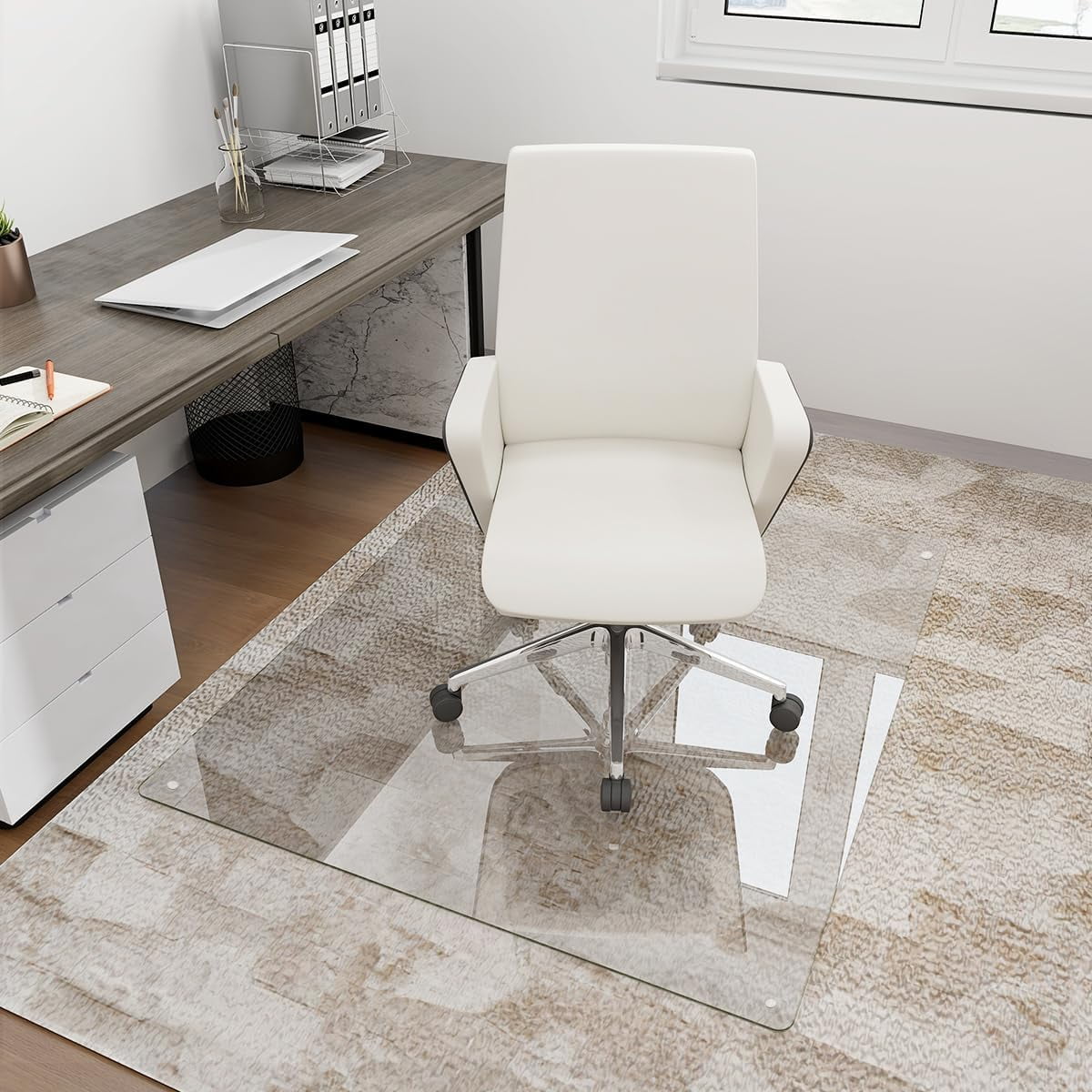 [Tempered Glass] 36" x 46" Glass Chair Mat, Heavy Duty Hard Floor Mat ...