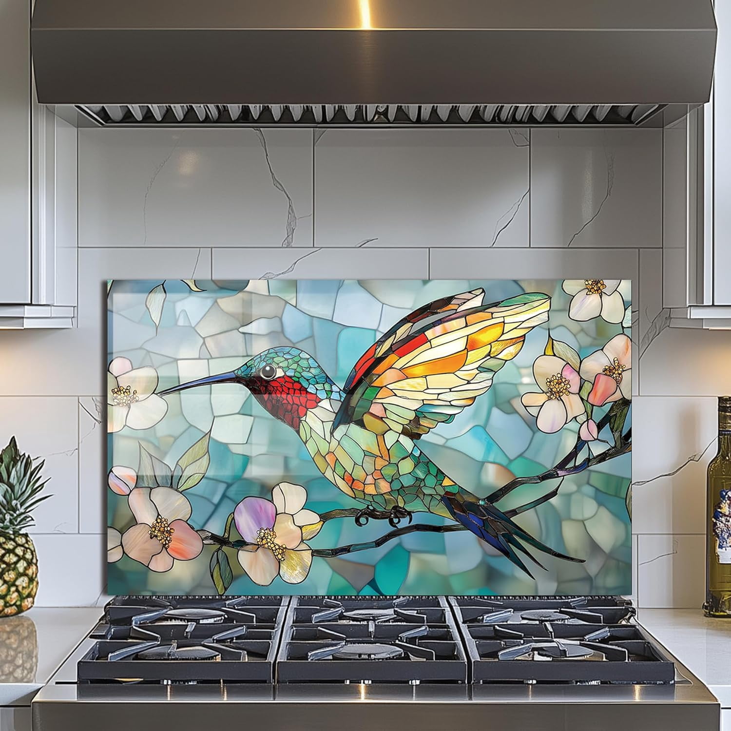 Tempered Glass Backsplash for Kitchen, Hummingbird Stove Splashback ...