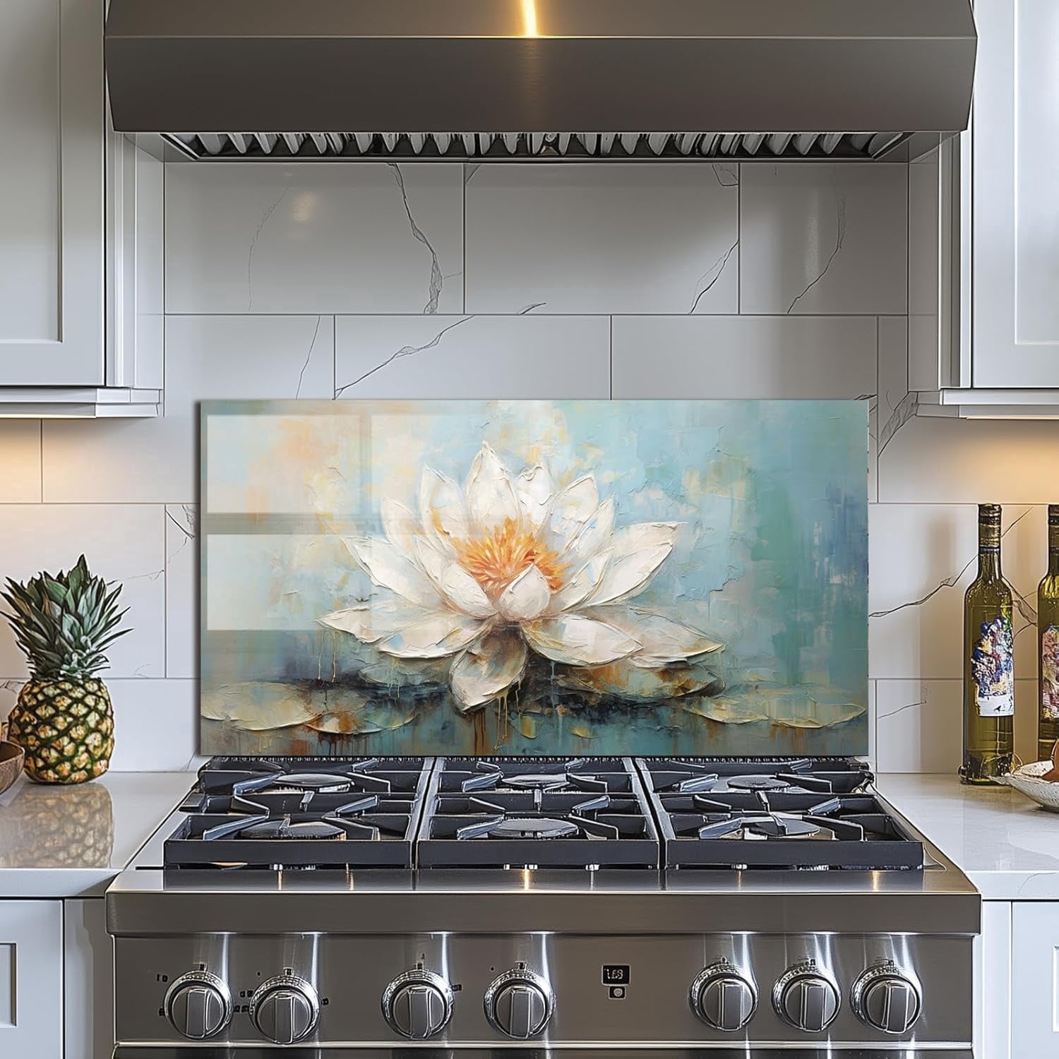 Tempered Glass Backsplash for Kitchen， Stove Splashback, Flowers Glass ...