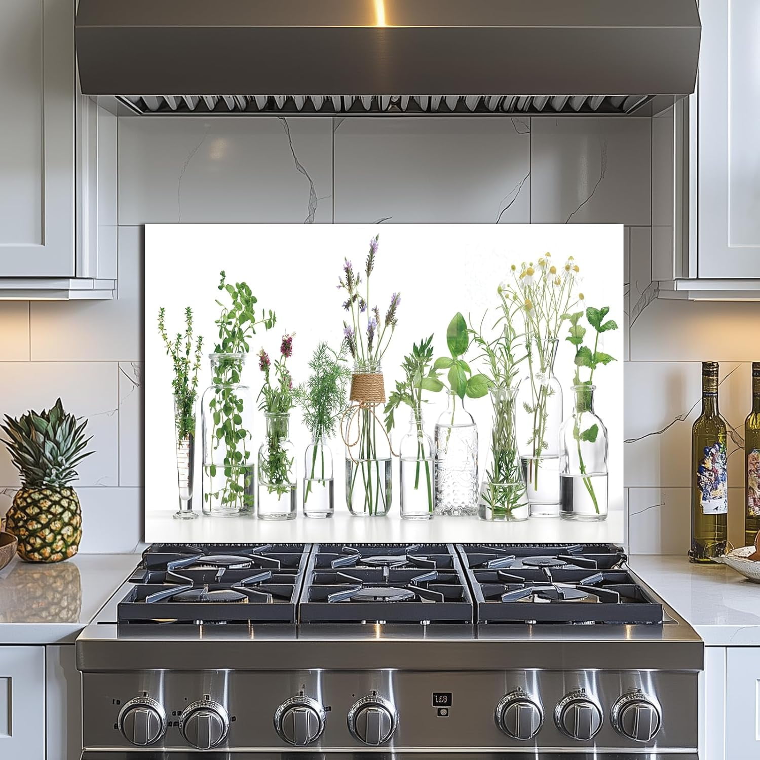 Tempered Glass Backsplash for Kitchen， Stove Splashback, Green plants ...