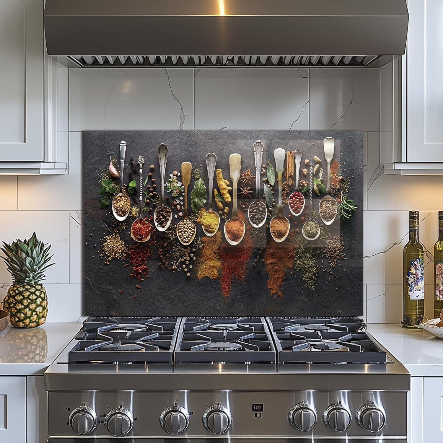 Tempered Glass Backsplash for Kitchen， Stove Splashback, Seasoning ...