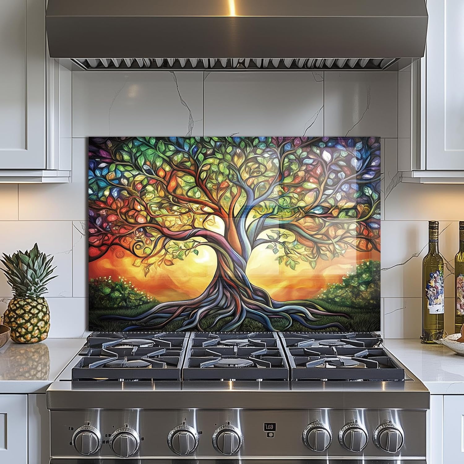 Tempered Glass Backsplash for Kitchen， Stove Splashback, Tree of Life ...