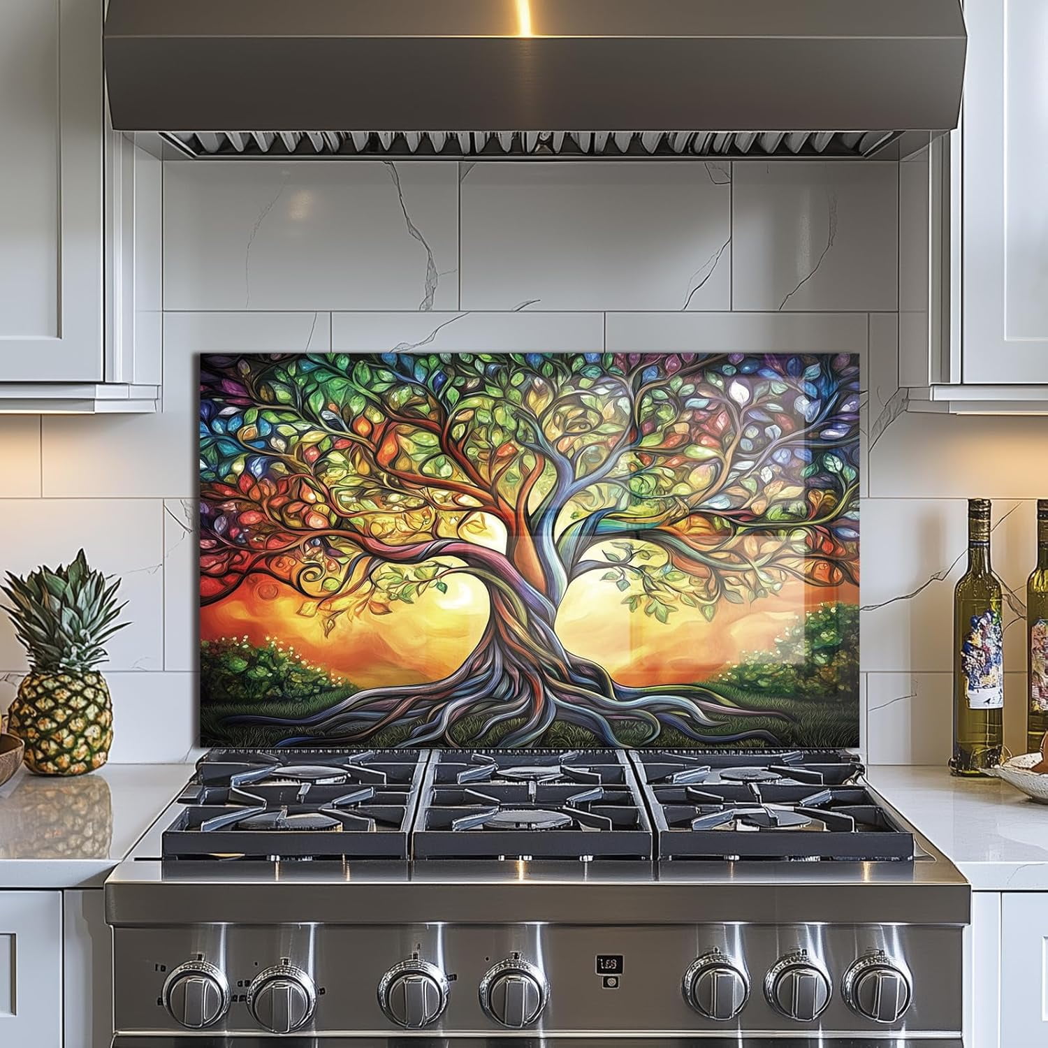 Tempered Glass Backsplash for Kitchen, Tree of Life Stove Splashback ...