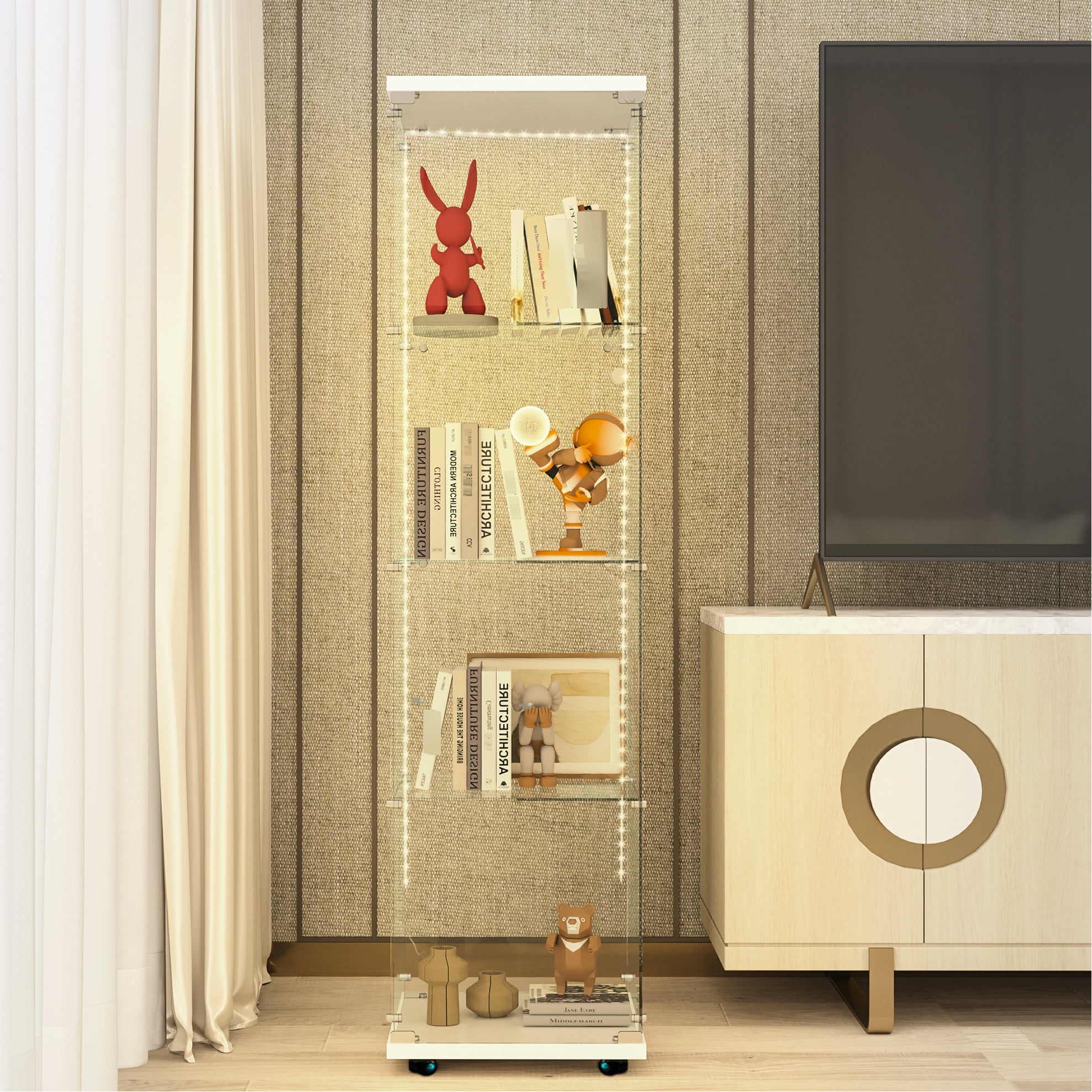 Tempered Glass Cabinet - White, Led Illuminated, Lockable, 3-4 Shelves ...