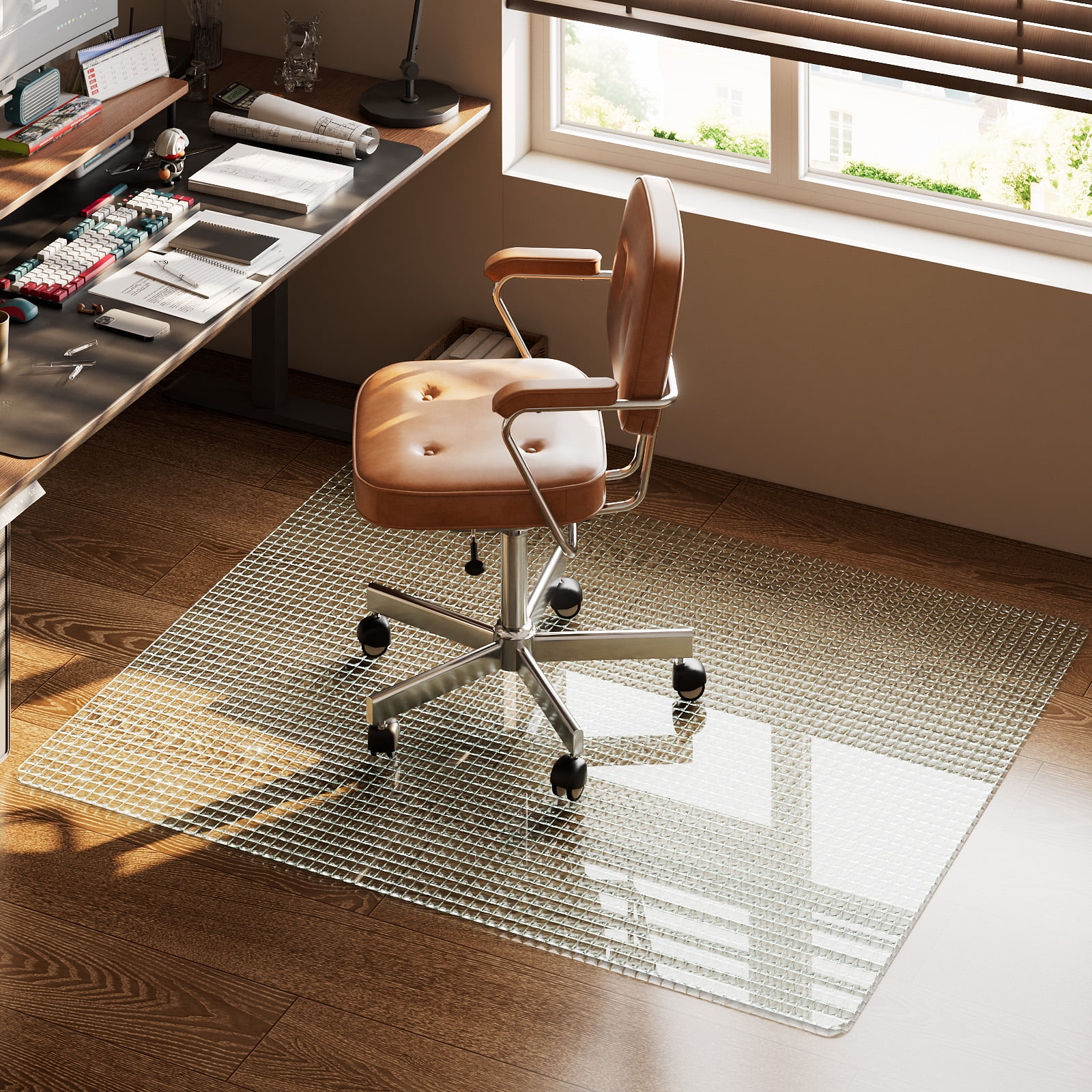 BEAUTYPEAK 46" x 55" Tempered Glass Office Chair Mat Textured Floor Mat ...