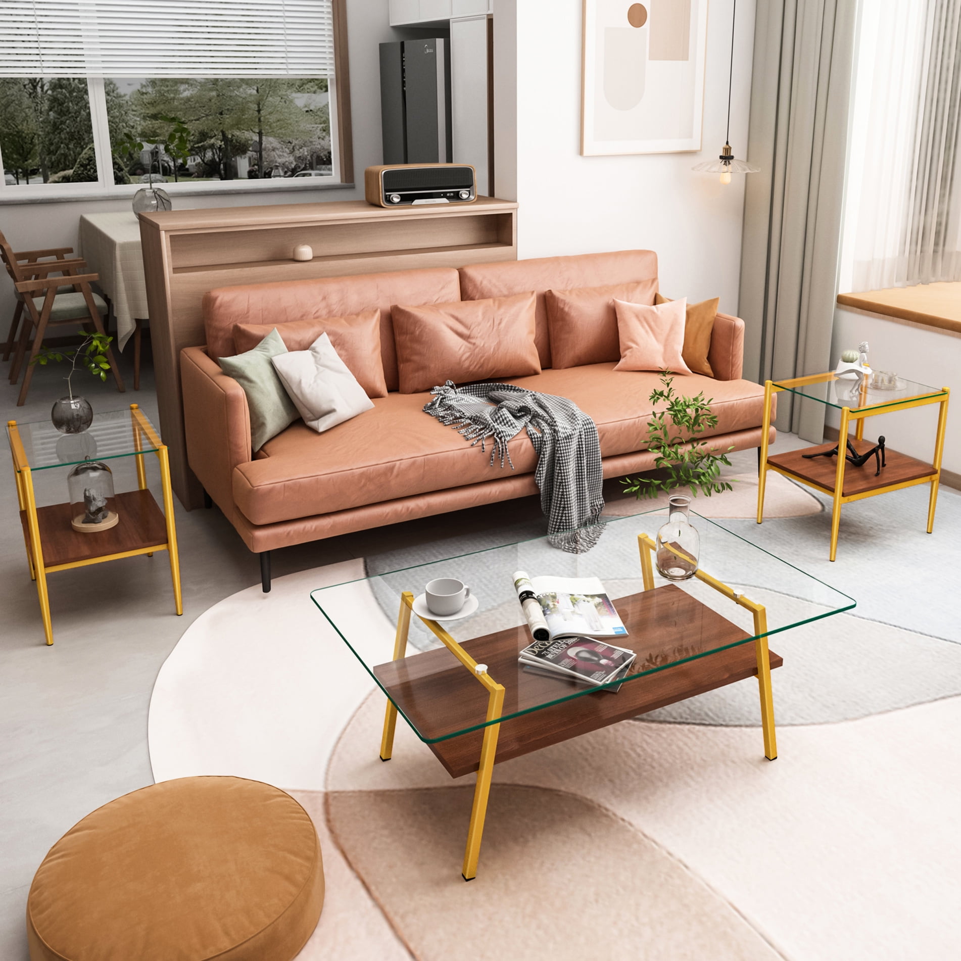 Tempered Glass Coffee Table And End Tables , Practical Storage For ...