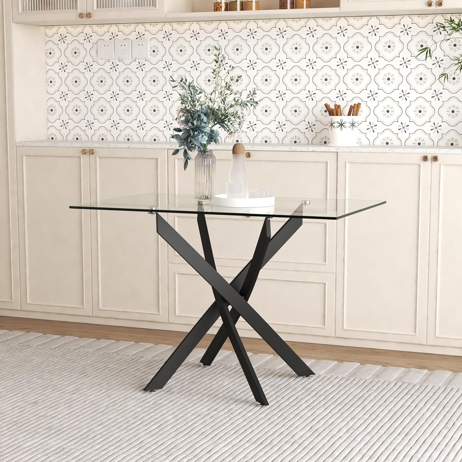 Tempered Glass Dining Table Modern 47.2 Inch Rectangular Kitchen Table ...