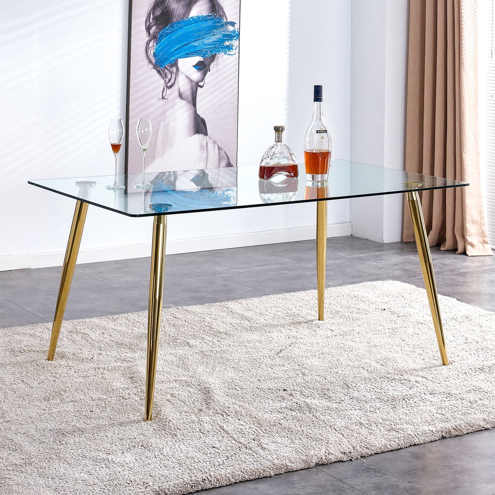 Tempered Glass Dining Table for 6, Sudica 63" Modern Rectangular Glass ...