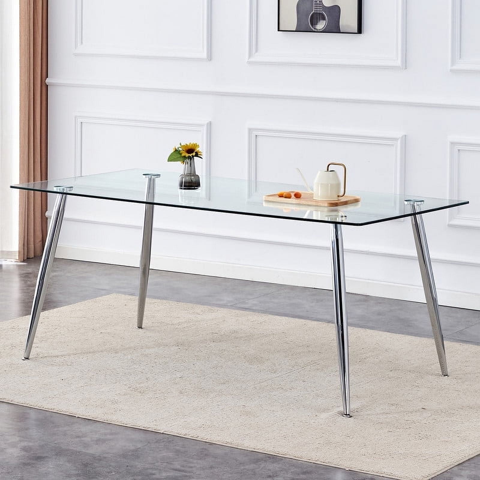Tempered Glass Dining Table for 6, Sudica 71" Modern Rectangular Glass ...