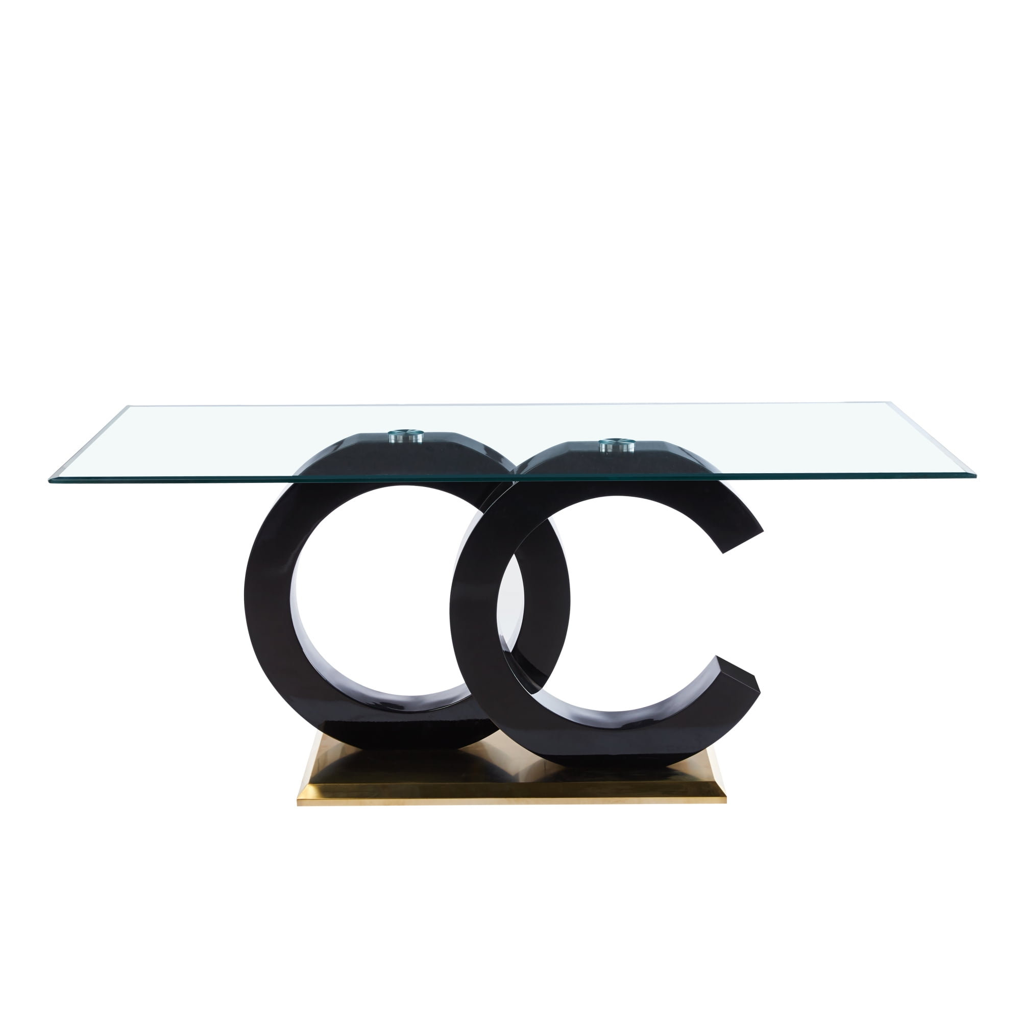 Tempered Glass Dining Table with Black MDF Middle Support and Stainless ...