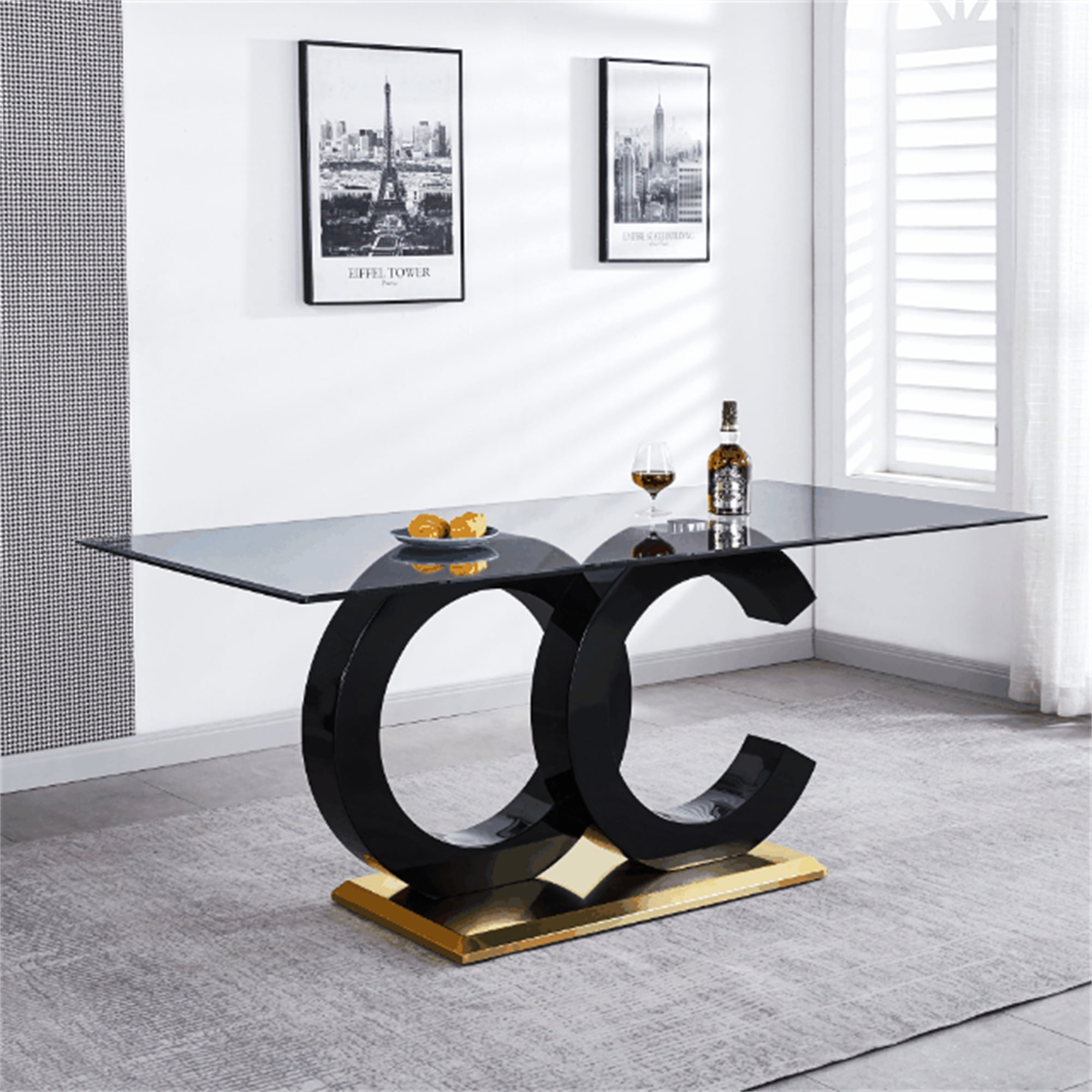 Tempered Glass Dining Table with MDF Middle Support and Stainless Steel ...