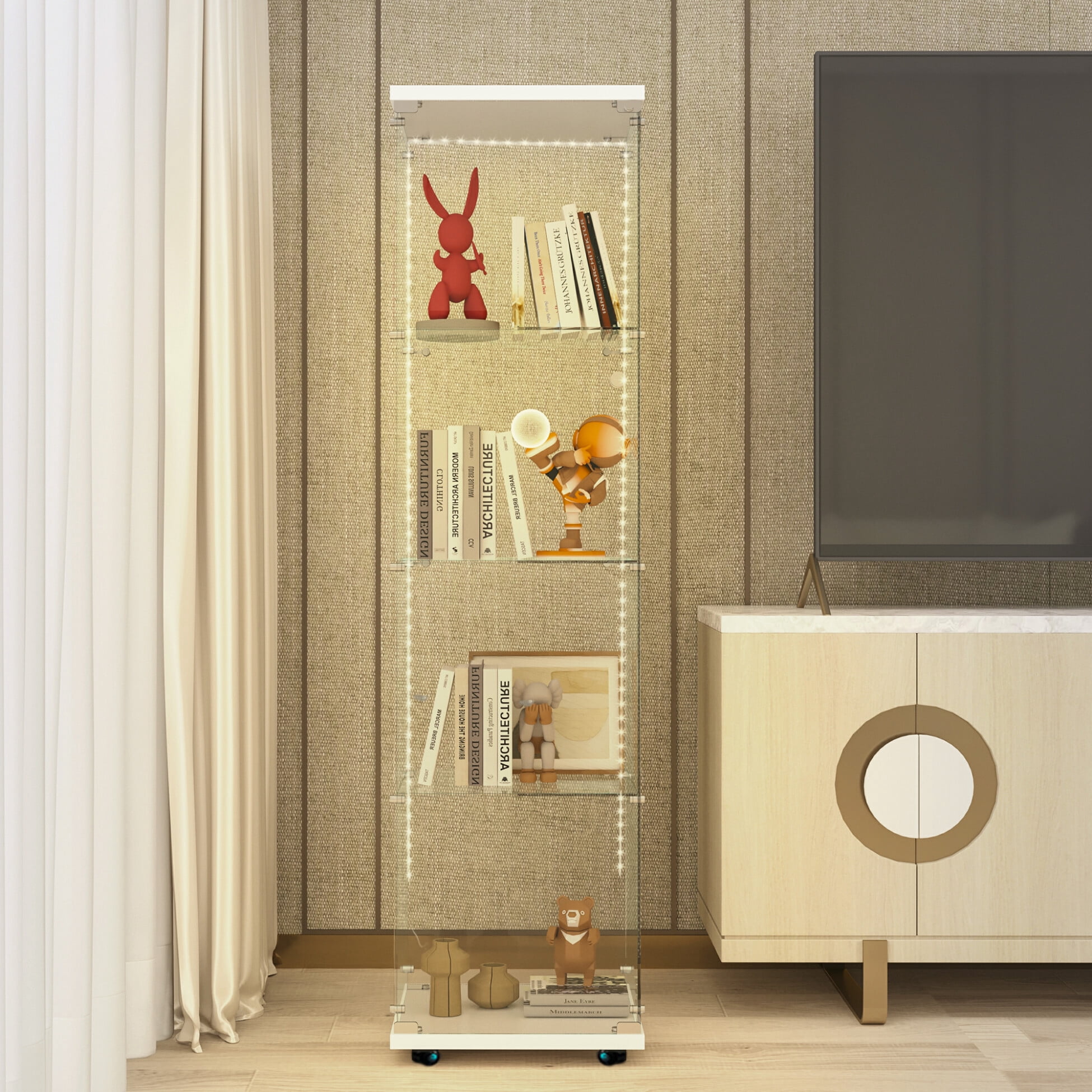 Tempered Glass Display Cabinet with Bluetooth LED Lights, Locking Door ...