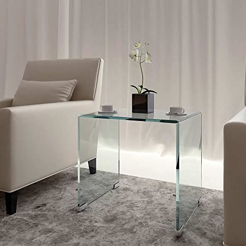 Tempered Glass End Table, Sofa Side Table Clear U-Shape Design for ...