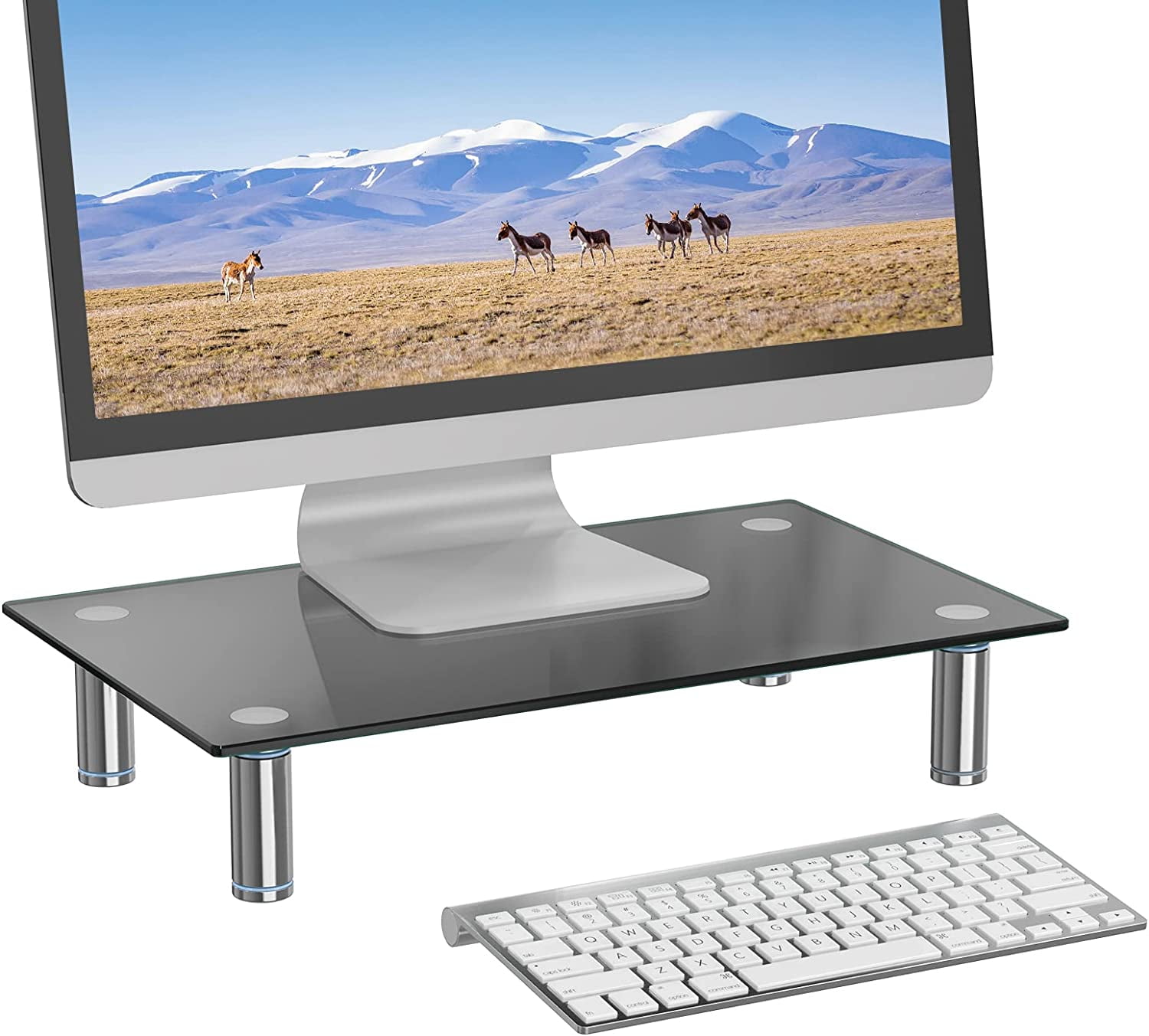 Tempered Glass Monitor Riser Desktop Stand Height Adjustable Table Top ...