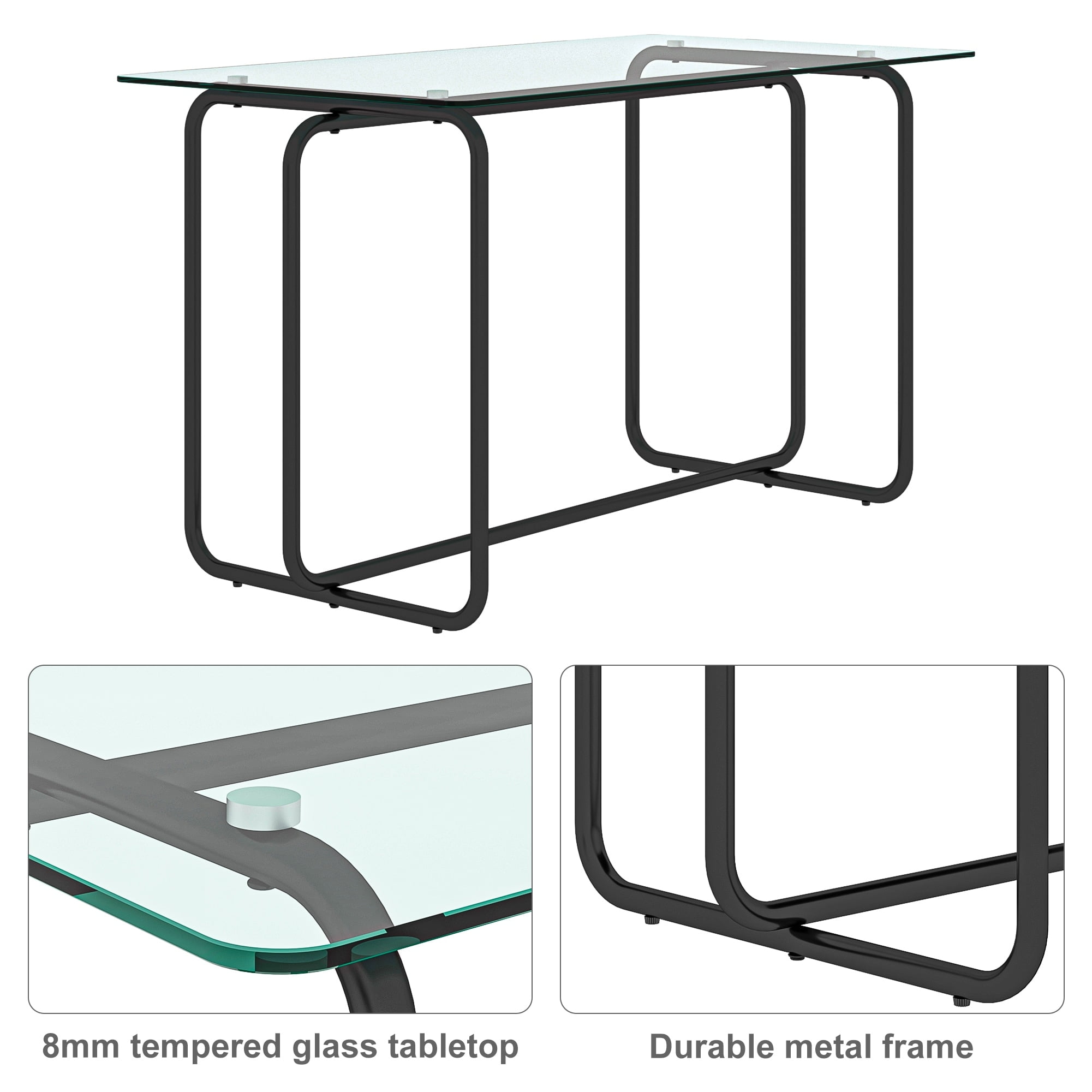 Tempered Glass Rectangular Dining Table with Metal Frame Transparent ...