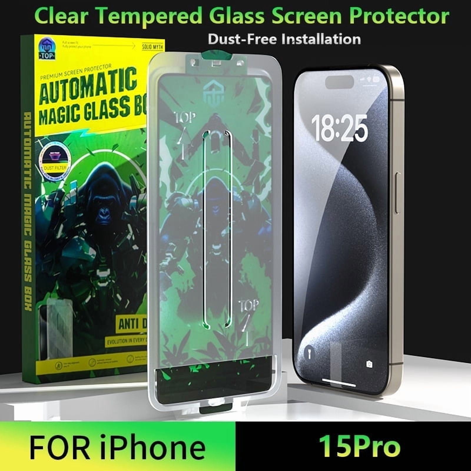 Tempered Glass Screen Protector for iPhone 15 Pro with Dust-Free ...
