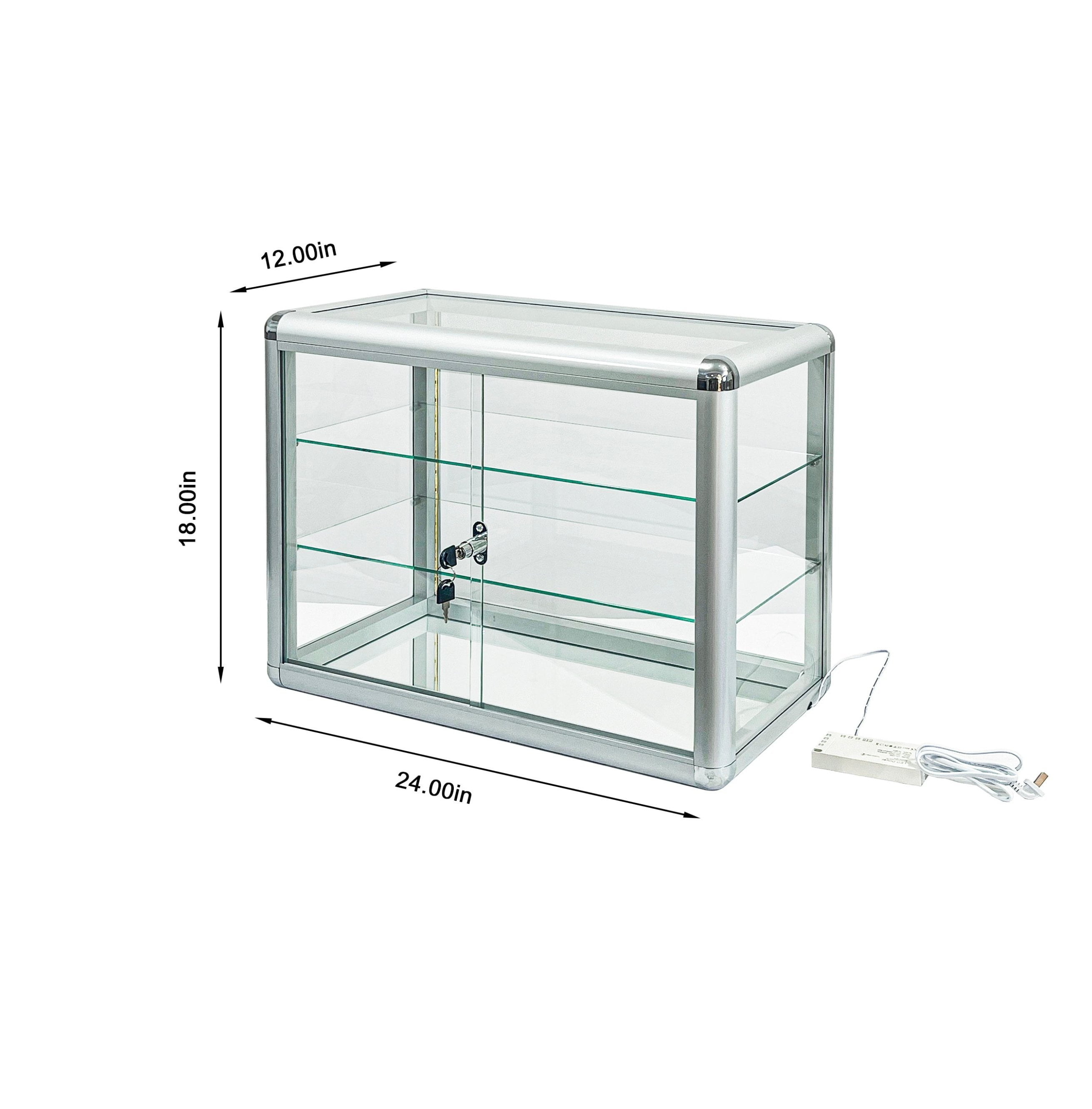 Tempered Glass Top Display Cabinet with Sliding Glass Door and Lock ...