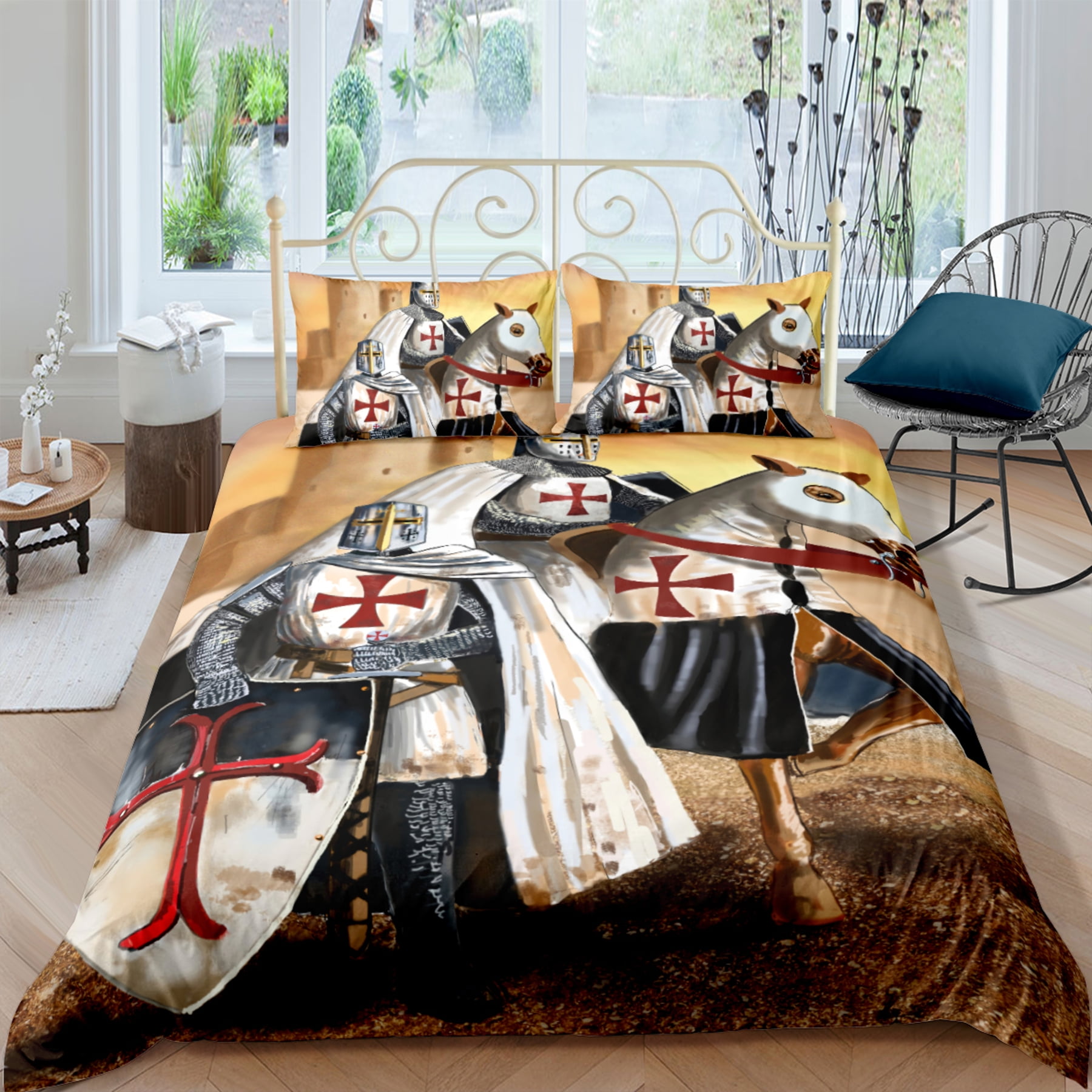 Templar Comforter Set Majestic Bedding with Detailed Knights & Horses ...