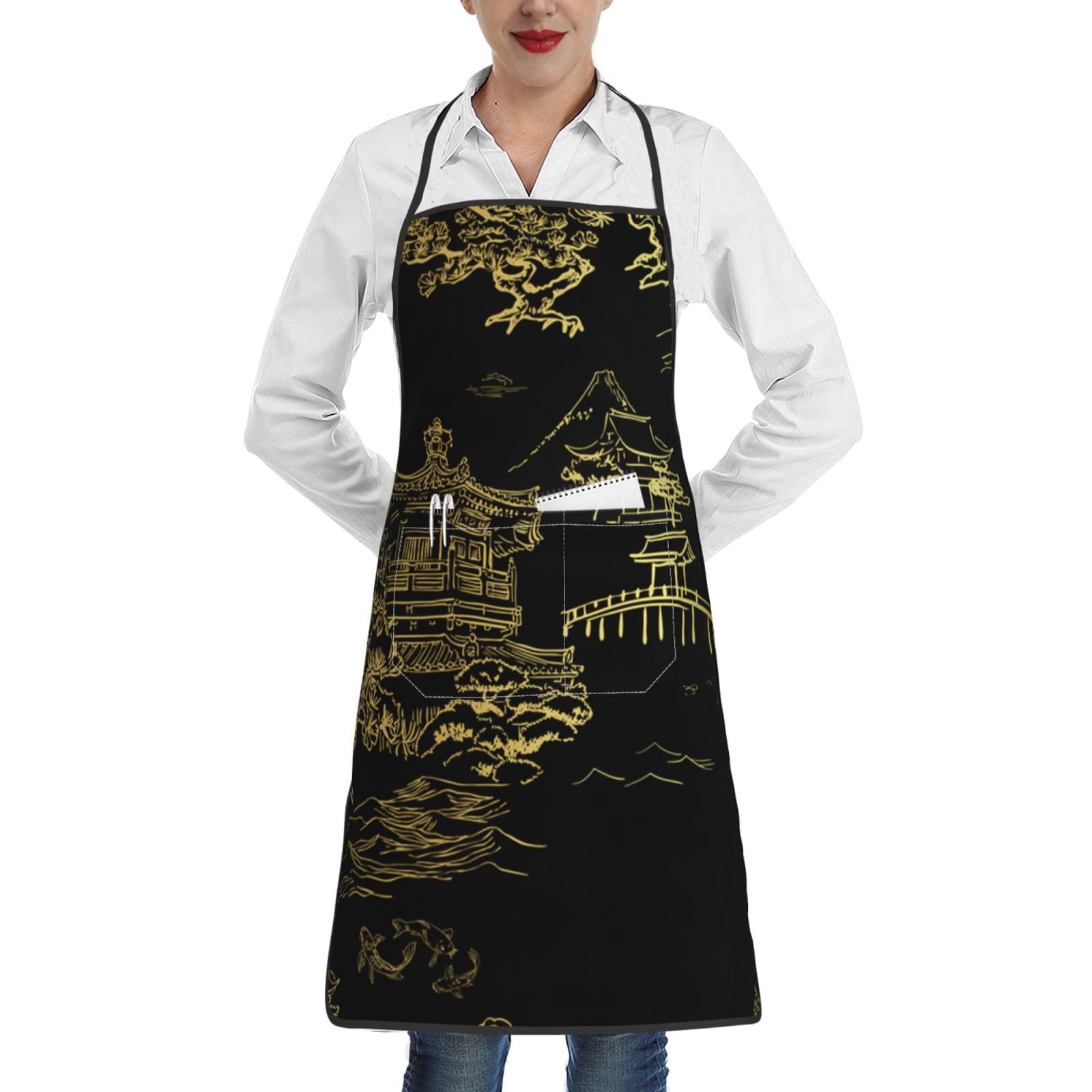 Temple Fish Garden Japanese Apron with Pocket Cooking Waterproof Bib ...