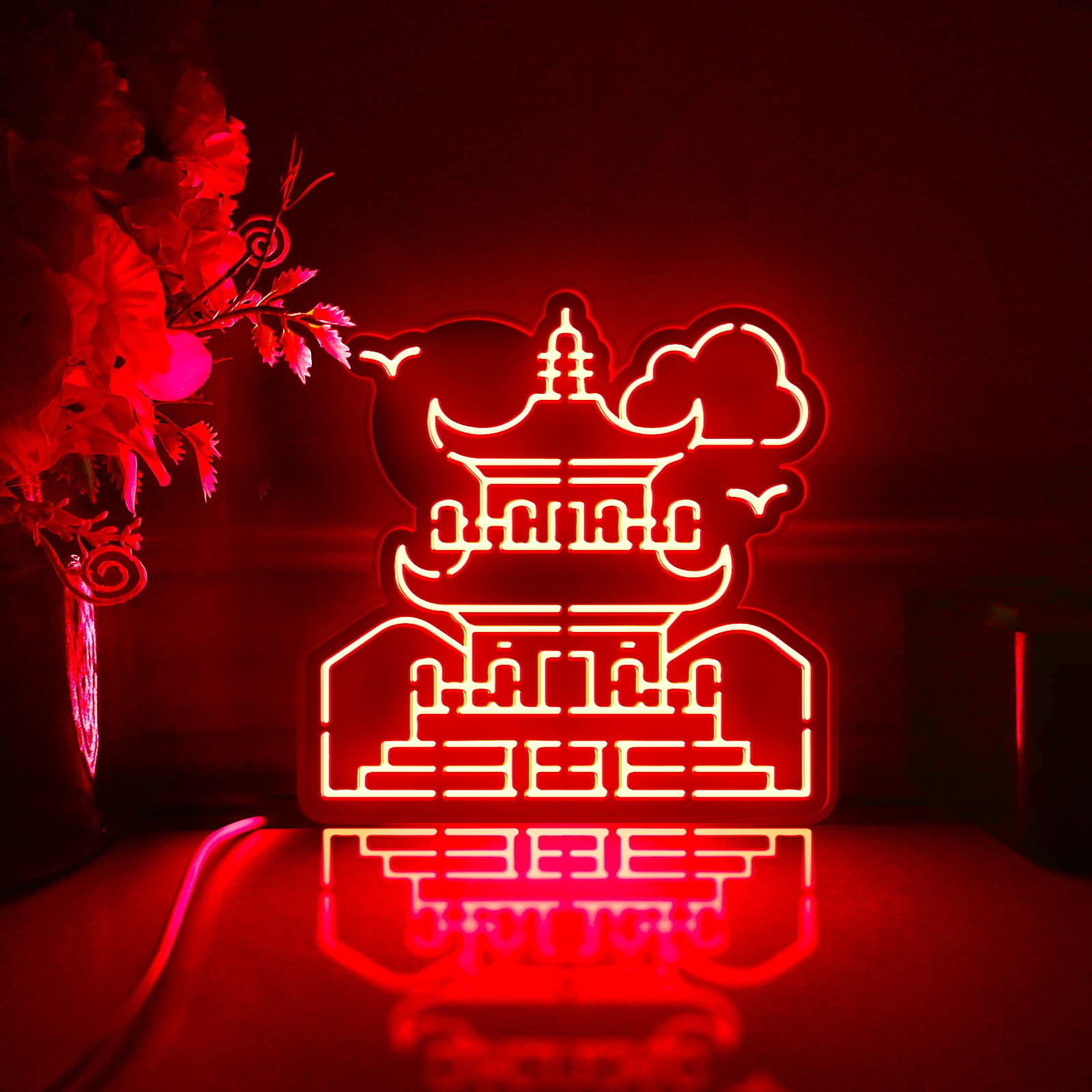 Temple Led Light Box, Dimmable Neon-Like Light Signs USB Power for Wall ...