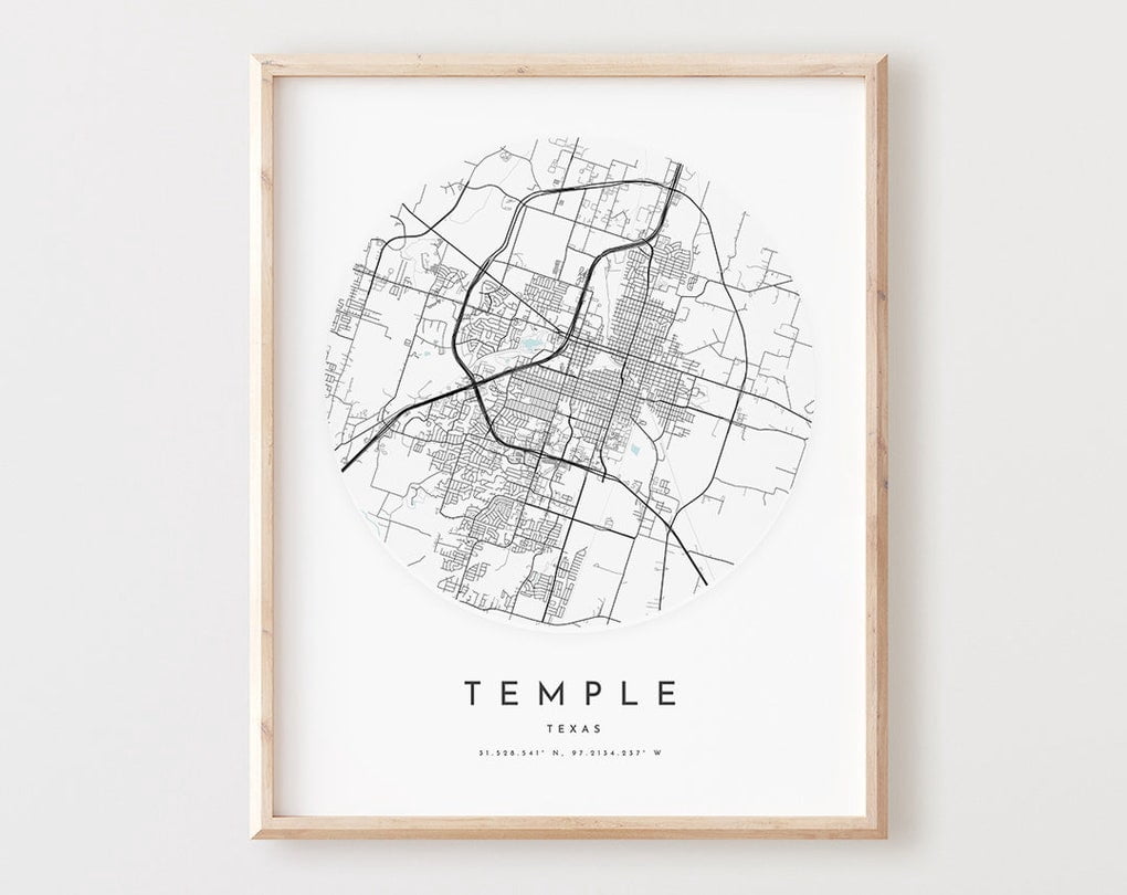 Temple Map Print, Temple Map Poster City Wall Art, Tx Road Map, Texas ...