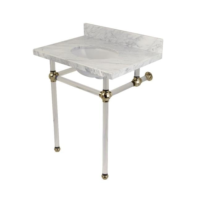 Templeton Bathroom Console Vanity with Acrylic Pedestal, Carrara Marble ...