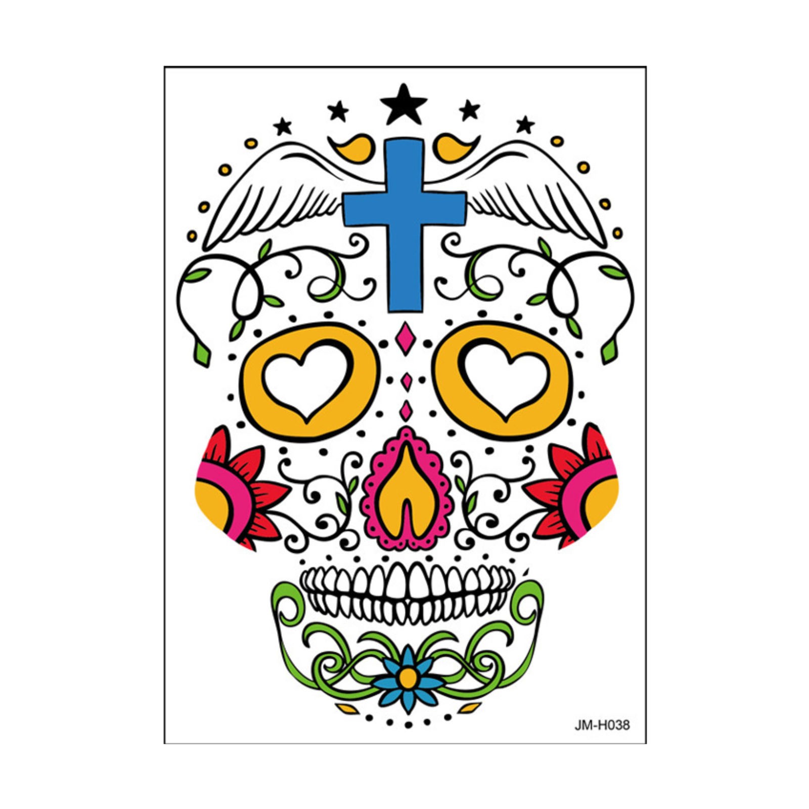 Temporary Face Makeup Stickers Day Of The Dead Sugar Flower Black ...