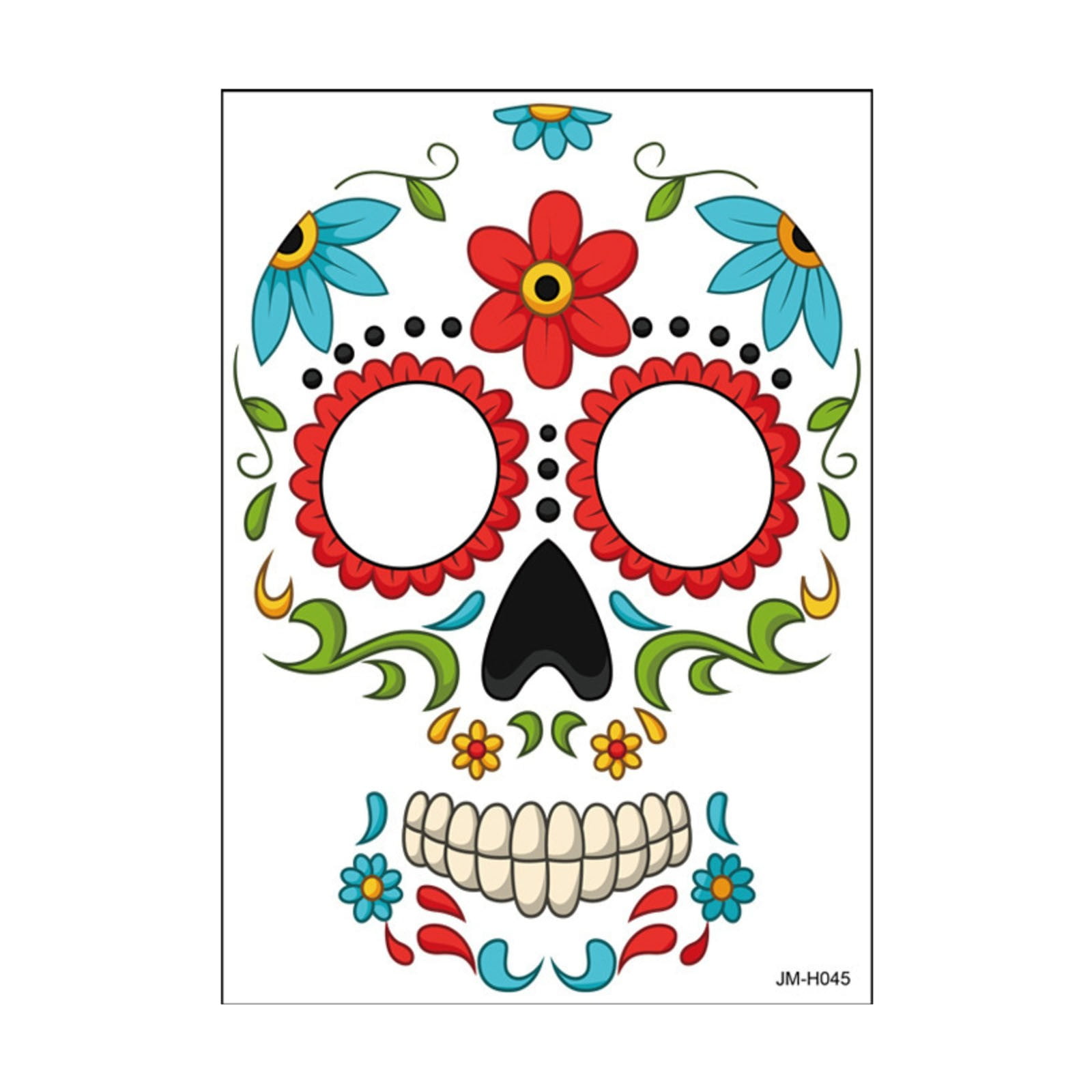 Temporary Face Makeup Stickers Day Of The Dead Sugar Flower Black ...