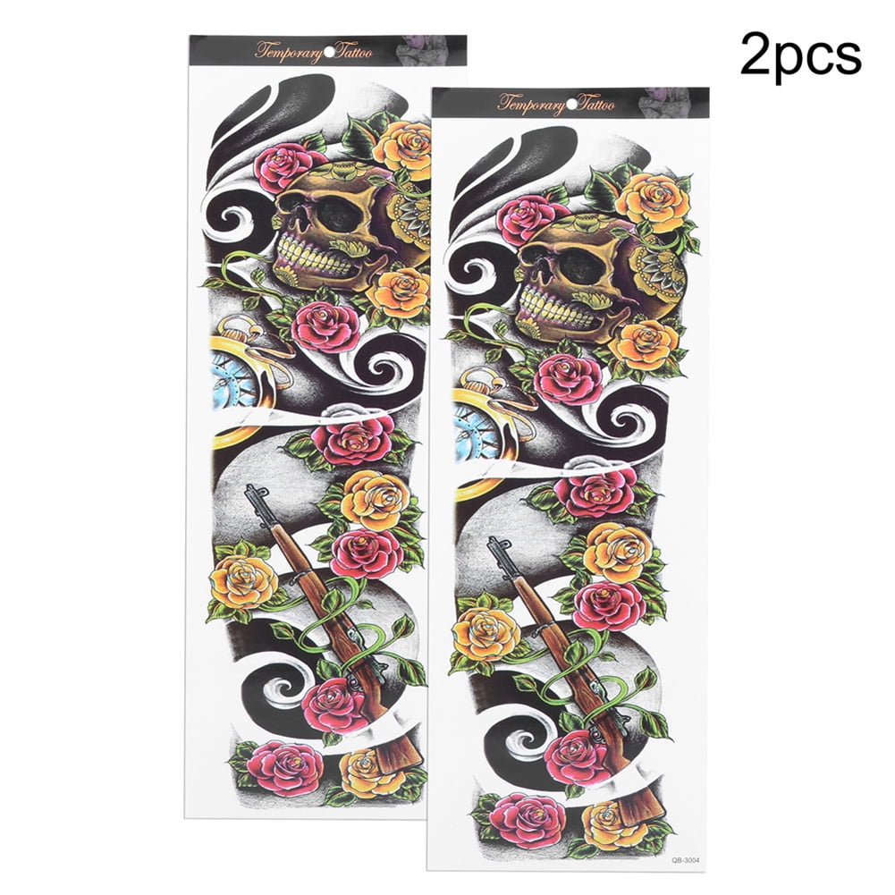Temporary Full Arm & Neck Tattoo Stickers - Body Art Transfer Sheets ...