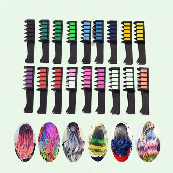 Temporary Hair Chalk Comb, 18 Colors, Easy to Use and Clean, Safe for ...