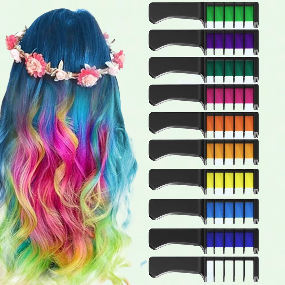 Temporary Hair Chalk Comb Set - 10 Vibrant Colors - Safe and Washable ...
