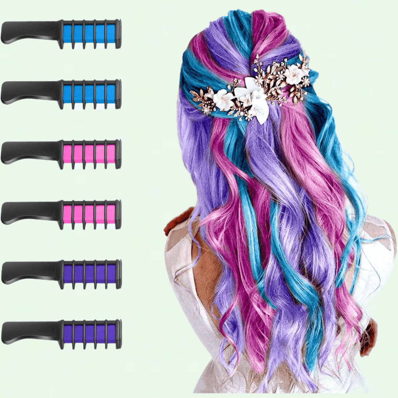 Temporary Hair Chalk Set for Kids - Blue, Pink, and Purple Colors ...