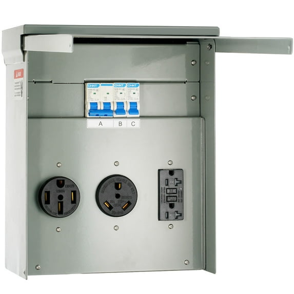 Temporary Power Outlet Panel, 125/250V, RV Power Outlet Box with a 20 ...
