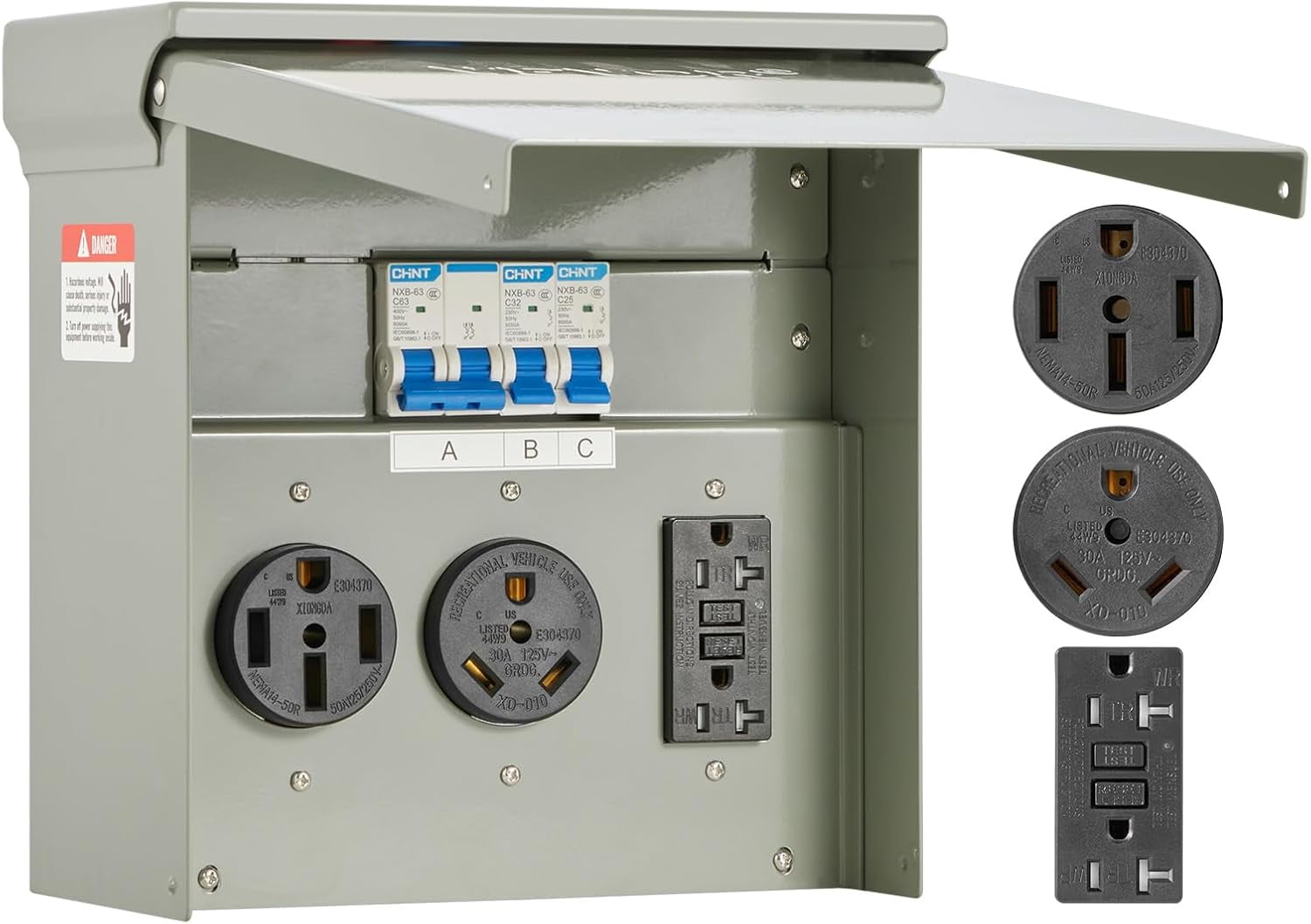 Temporary Power Outlet Panel, Weatherproof RV Electrical Breaker Box ...
