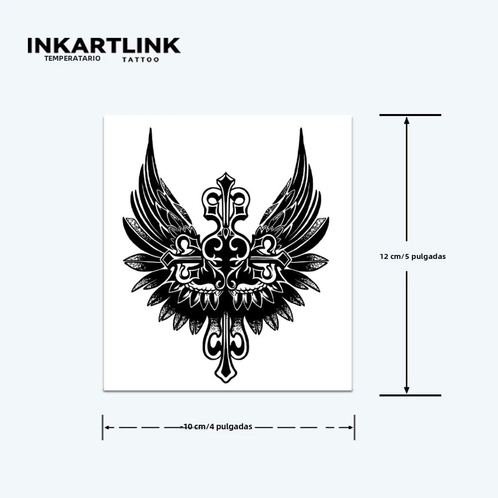 Temporary Tattoo Cross and Wings New Magic Technology Waterproof Semi-Permanent Adhesive Lasts ...