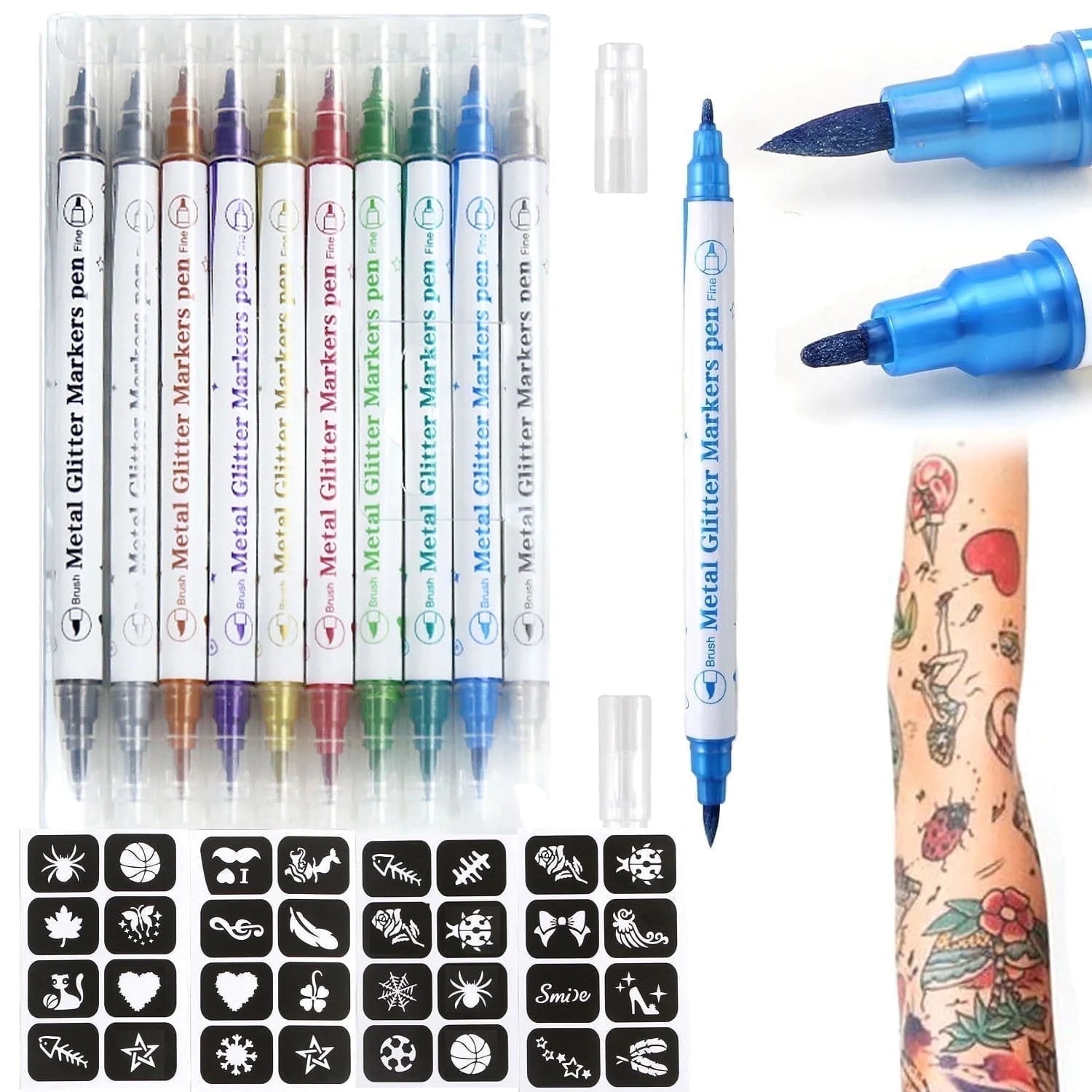 Bexikou Temporary Tattoo Pens with 10 Skin Markers, 24 Stencils ...