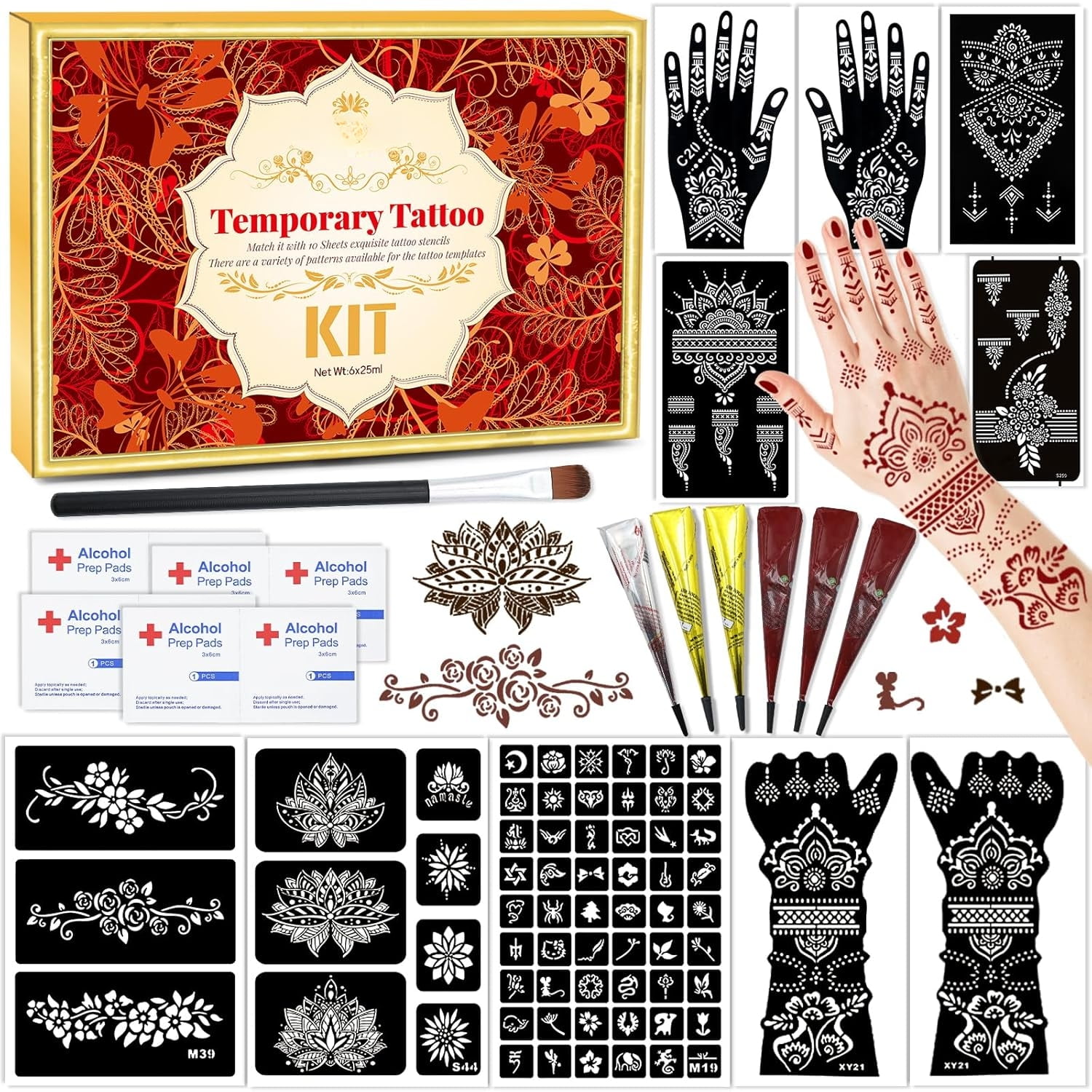 Temporary Tattoo Stencil Kit 10 Sheets (7 Large Hand & Half Arm), 6 Pcs ...