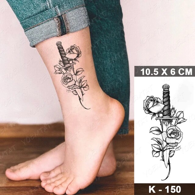 Temporary Tattoo Sticker Small Simple Line Flower Flash Tatoo Cute Leaf ...