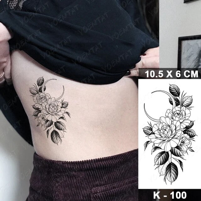 Temporary Tattoo Sticker Small Simple Line Flower Flash Tatoo Cute Leaf ...