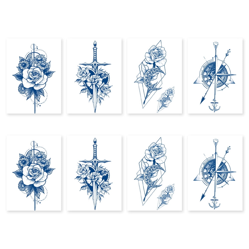 Temporary Tattoos, 8-Sheet 1-2 Weeks Long Tattoos Sticker for Adult ...