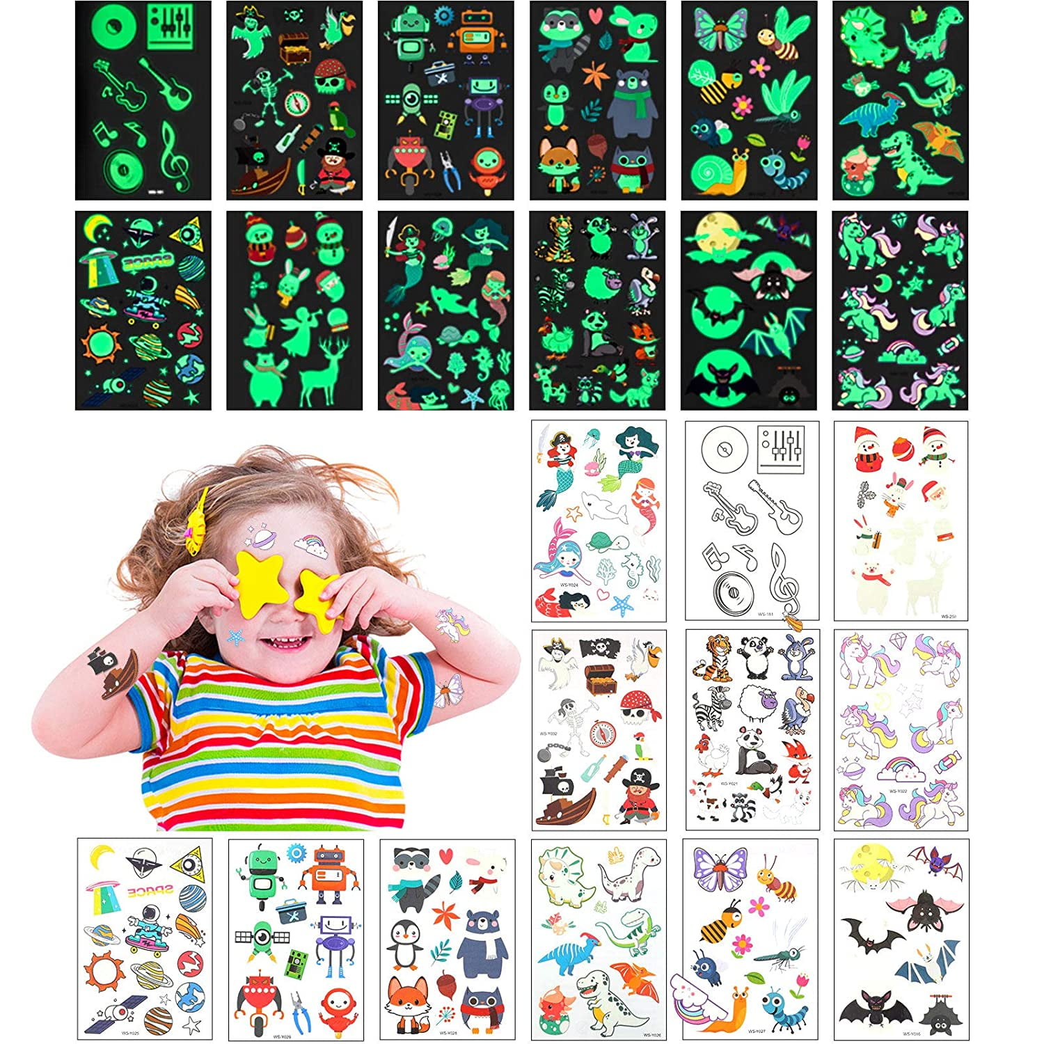Temporary Tattoos Kids Glow in The Dark Animal Luminous Fake Tattoo ...