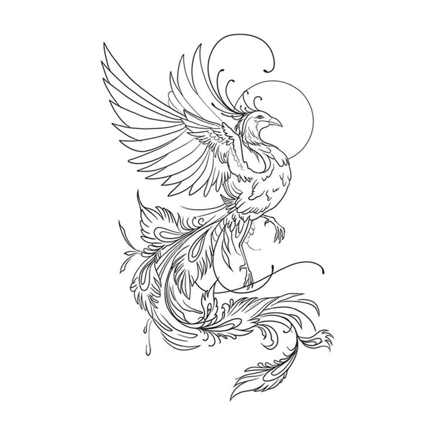 Temporary Tattoos,Standing Phoenix With Wings Spread - K127 Design ...