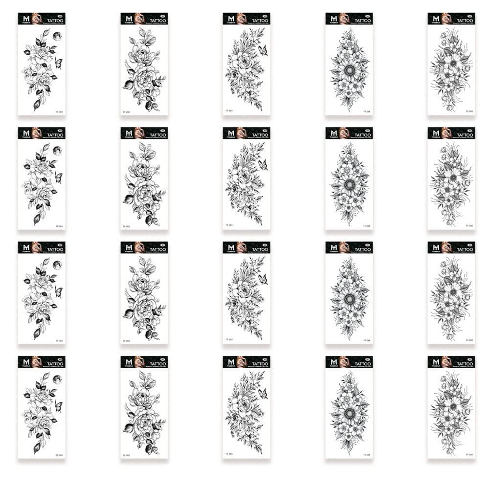 Temporary Tattoos For Women Fake Flower Tattoos Stickers For Adults 20 Sheets Style 3