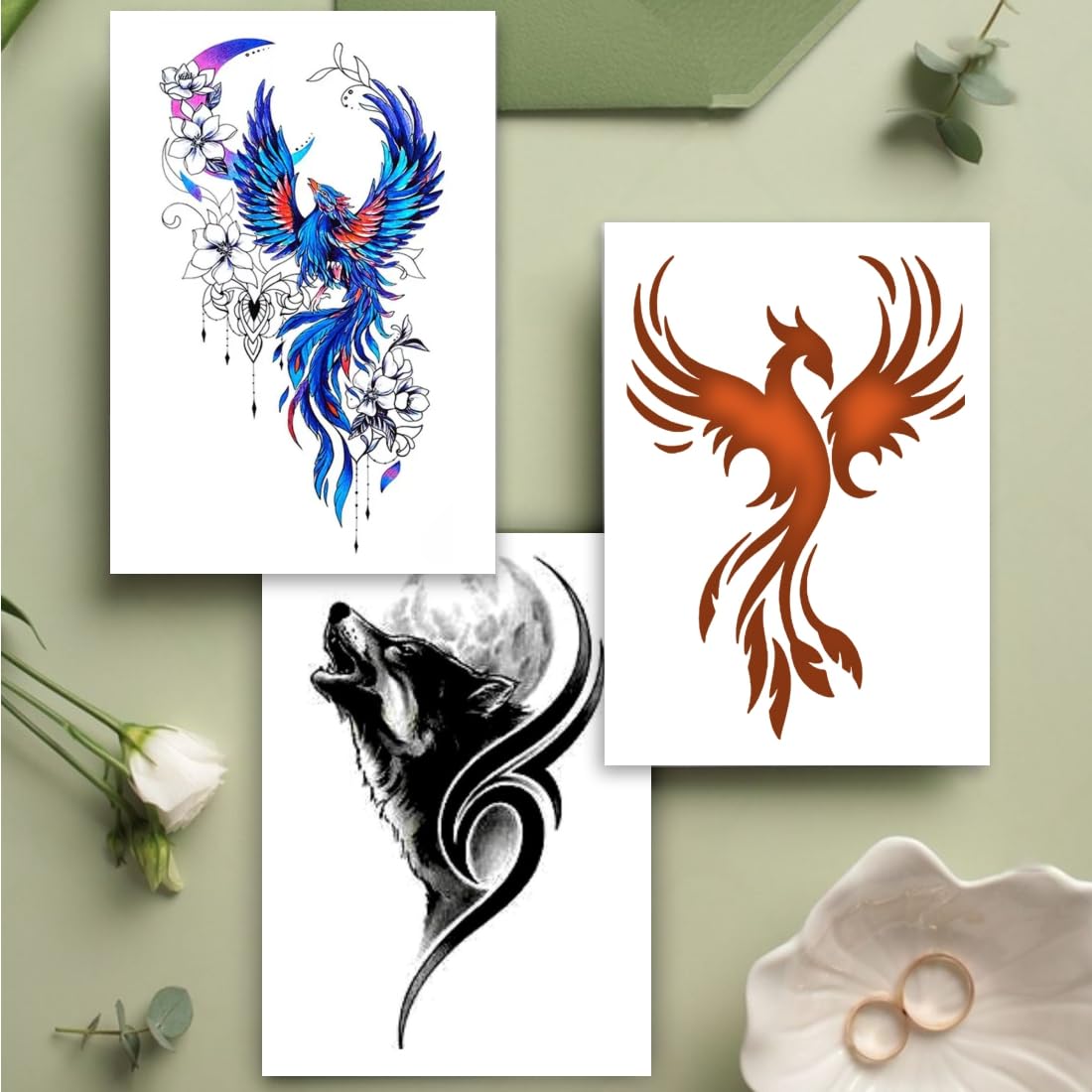Temporary Tattoowala Phoenix Bird Black Wolf Temporary Tattoo Sticker ...