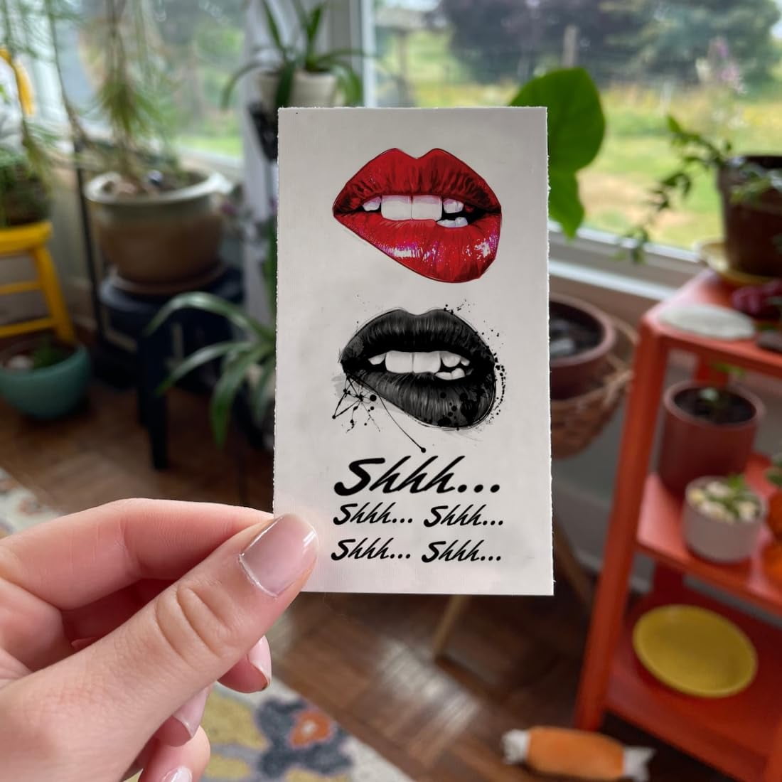 Temporary Tattoowala Red and Black Lips Shh Design Temporary Tattoo Foe ...