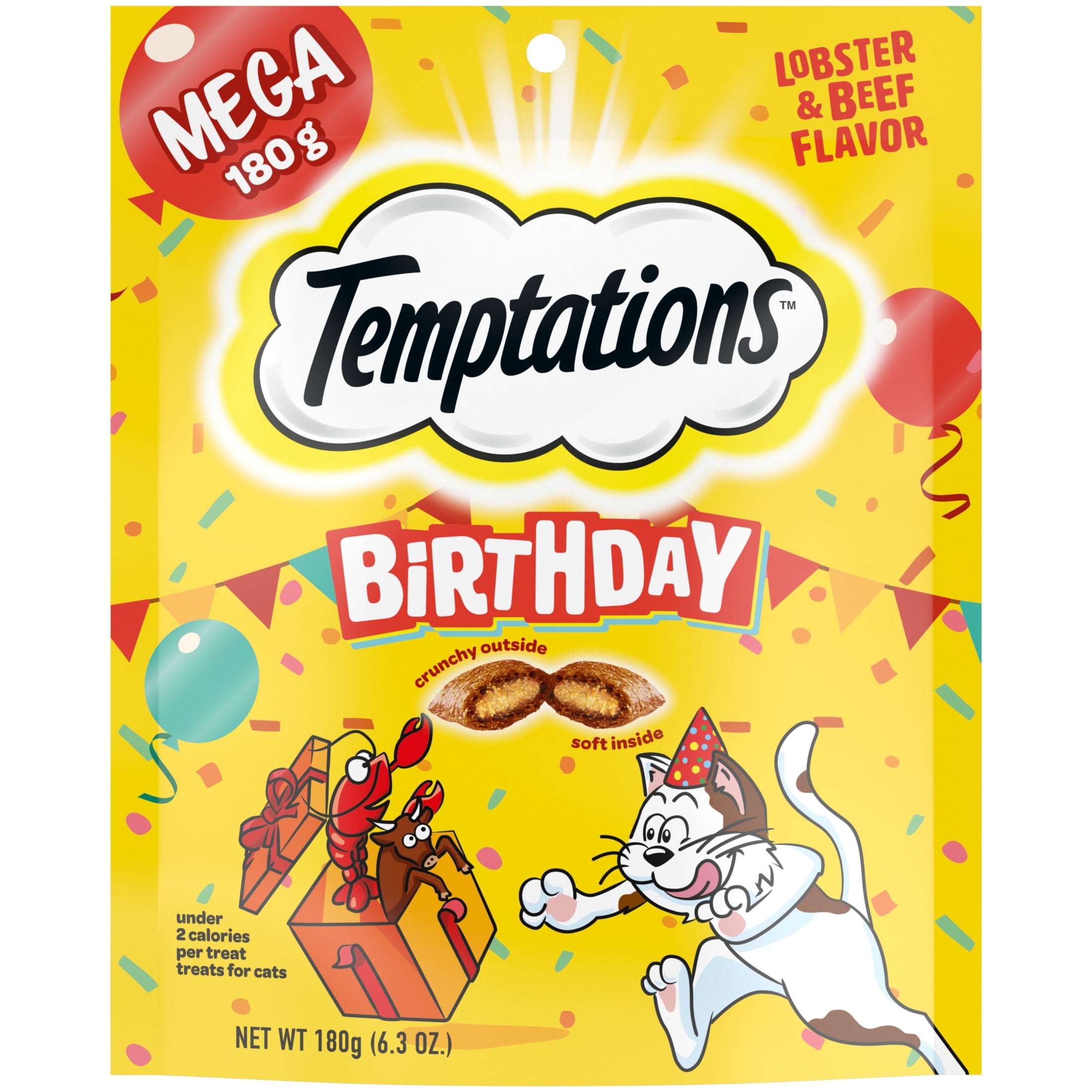Temptations Birthday Lobster & Beef Flavor Crunchy & Soft Cat Treats, 6 ...