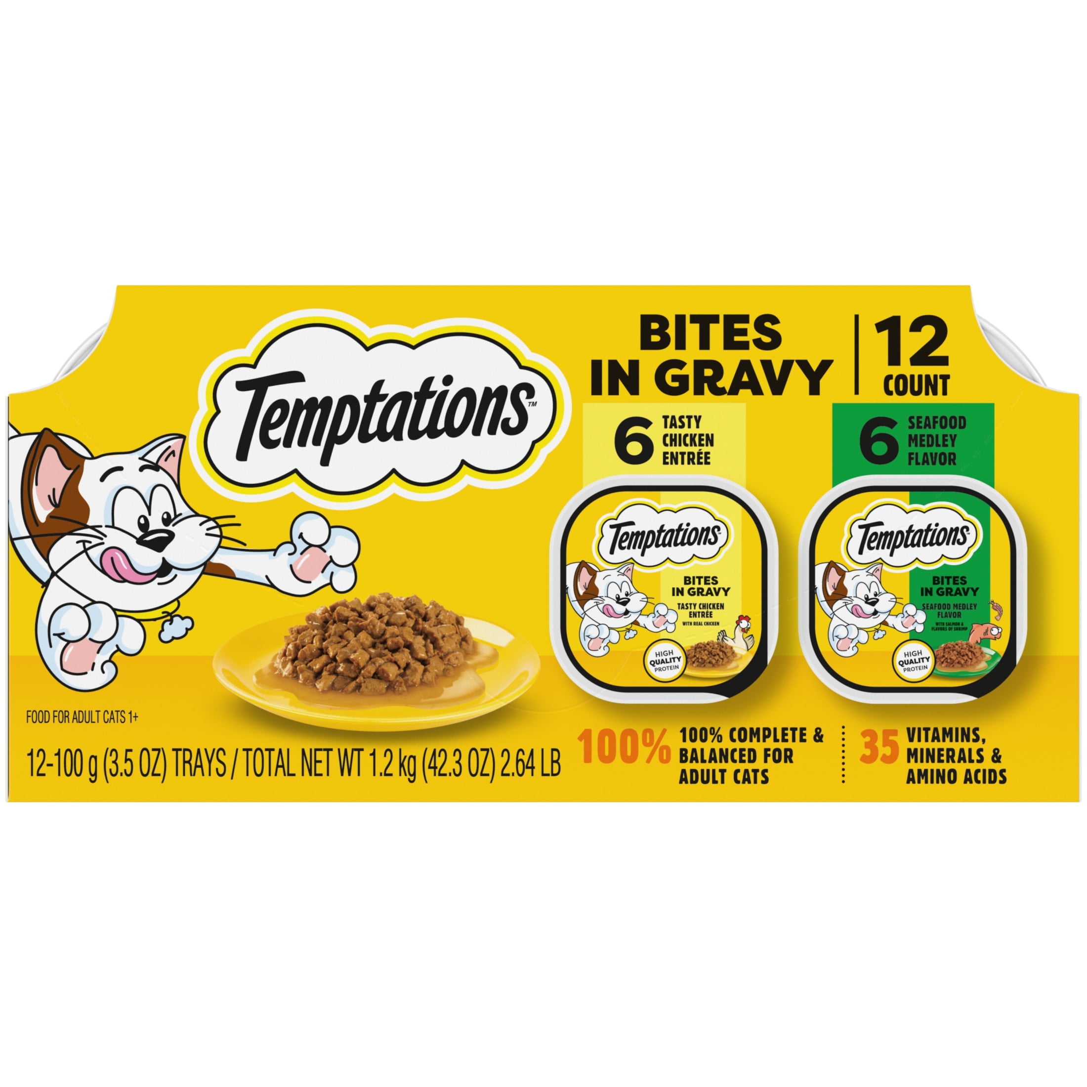 Temptations Bites in Gravy Chicken & Seafood Variety Adult Cat Food ...