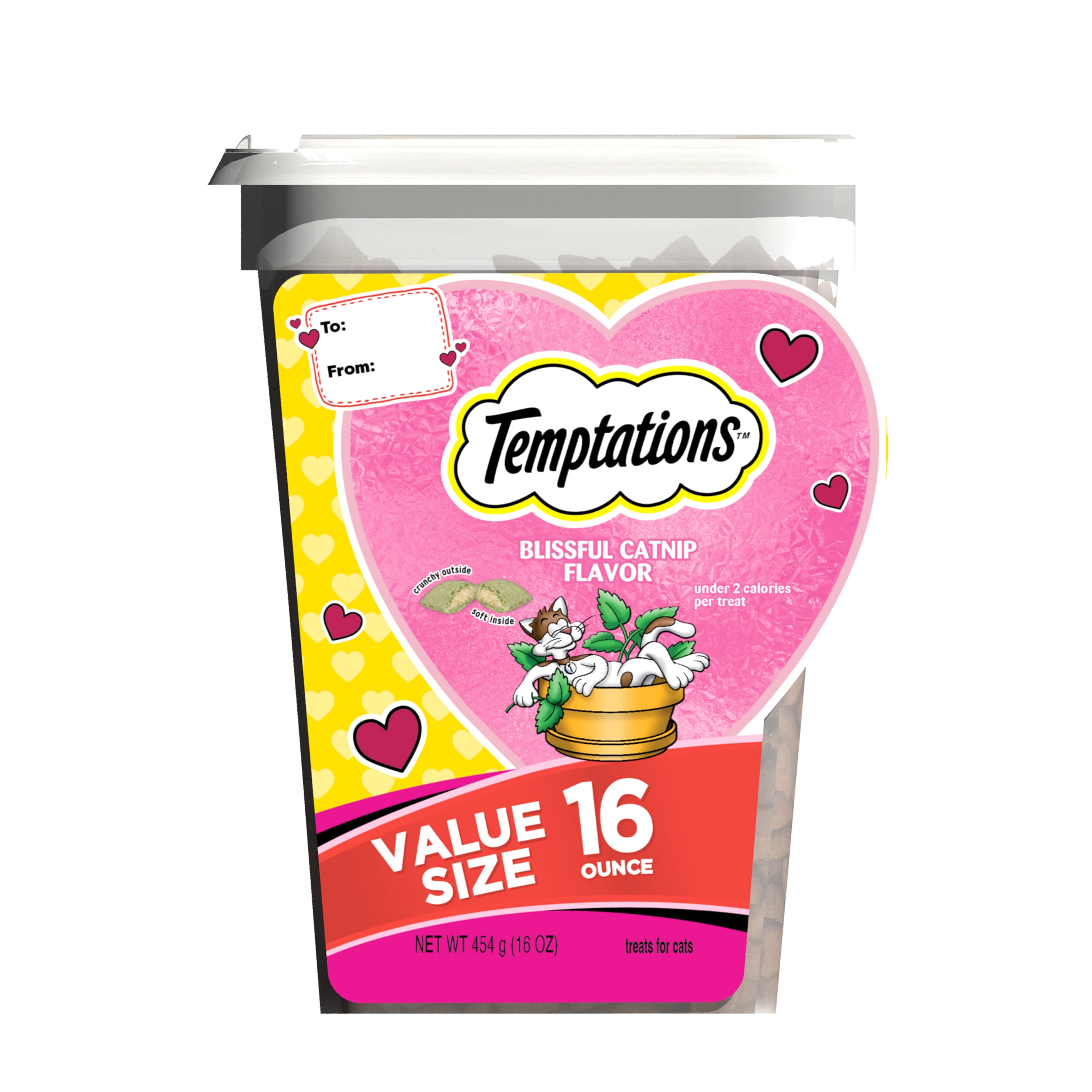 Temptations Classic Blissful Catnip Flavor Limited Edition Valentine’s Day Cat Treats, 16 oz Tub ...