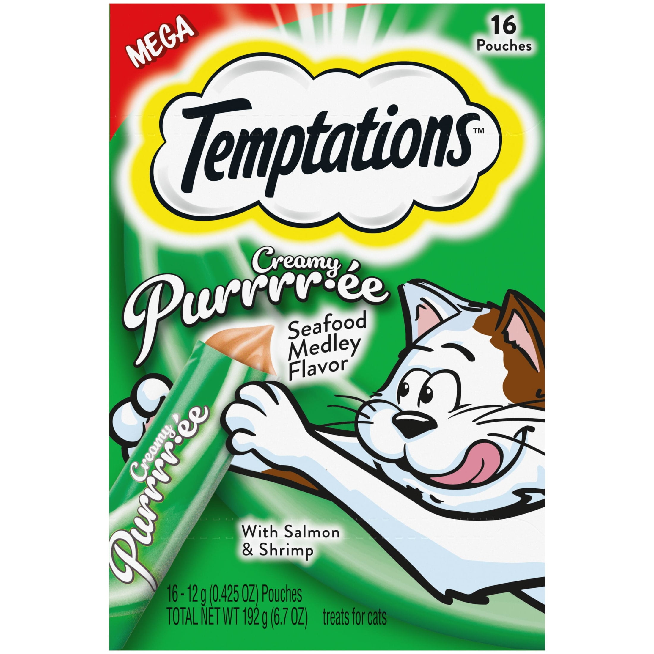 Temp-tations Wet Lickable Cat Treats Seafood Medley Flavored Puree for ...