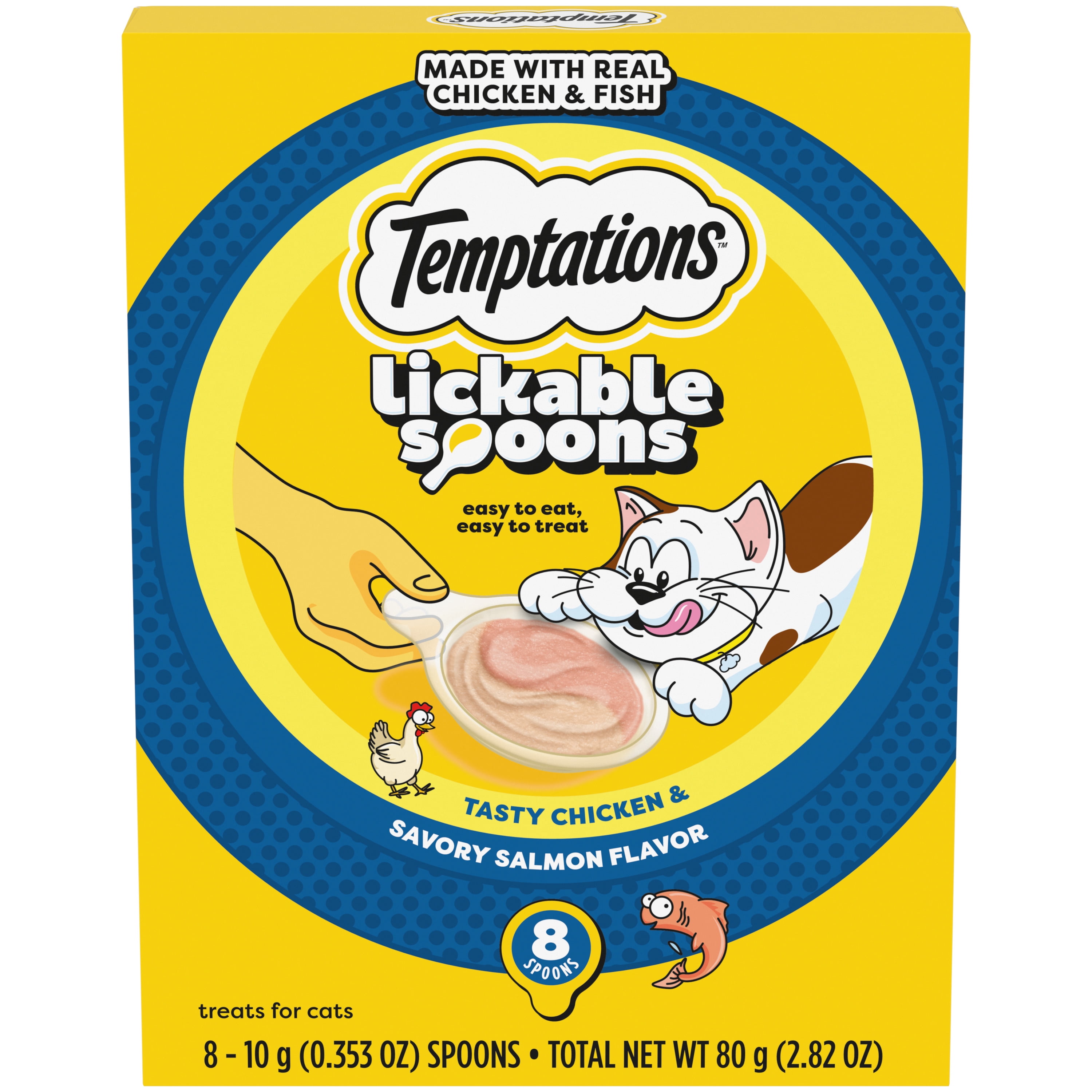 Temptations Lickable Spoons Wet Cat Treat, Chicken and Savory Salmon ...